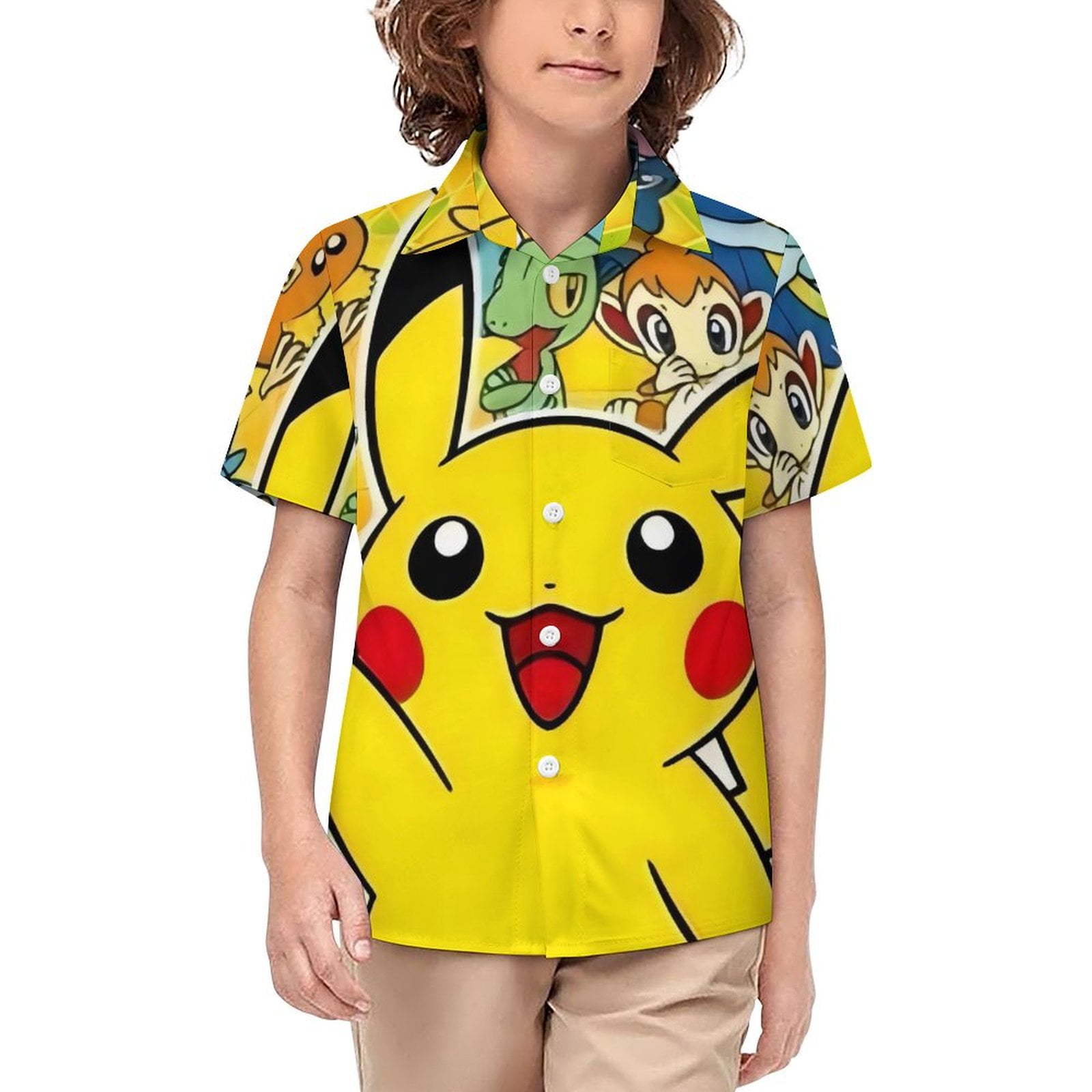 Pikachu button down shirt boys summer 5-6T - Walmart.com