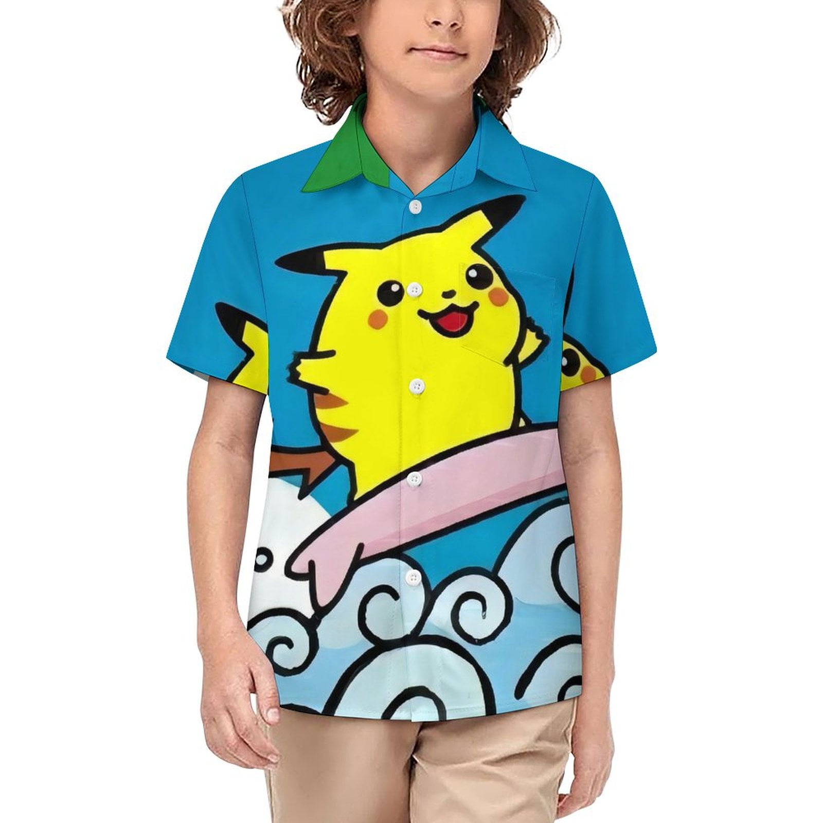 Pikachu button down shirt boys summer 7-8T - Walmart.com