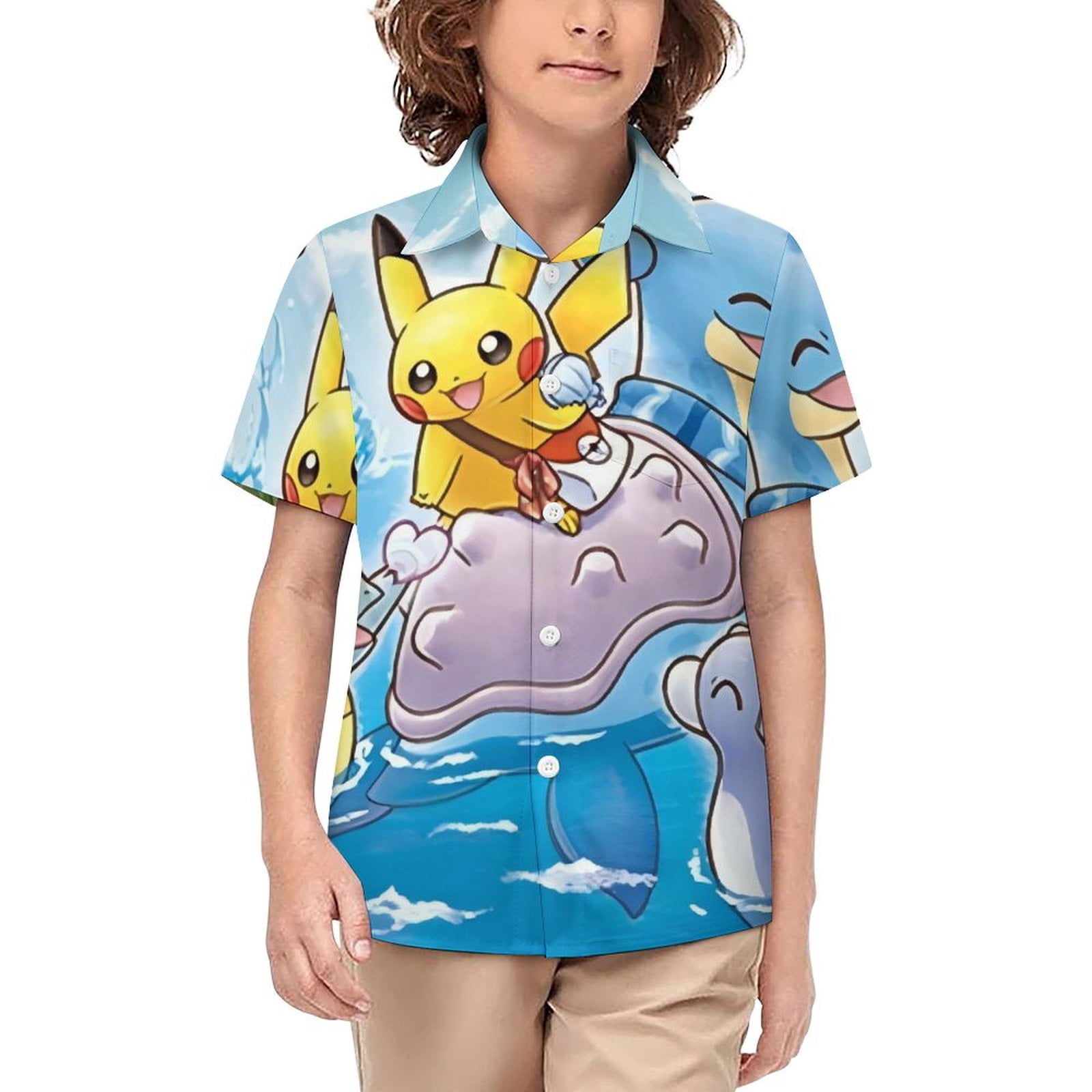 Pikachu button down shirt boys summer 9-10T - Walmart.com