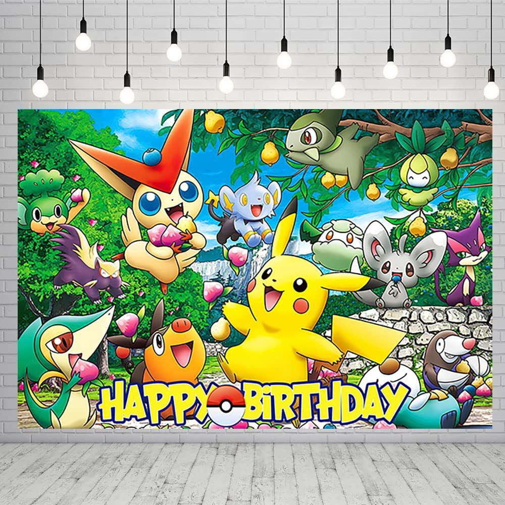 Pikachu kids birthday party background banner decoration supplies ...