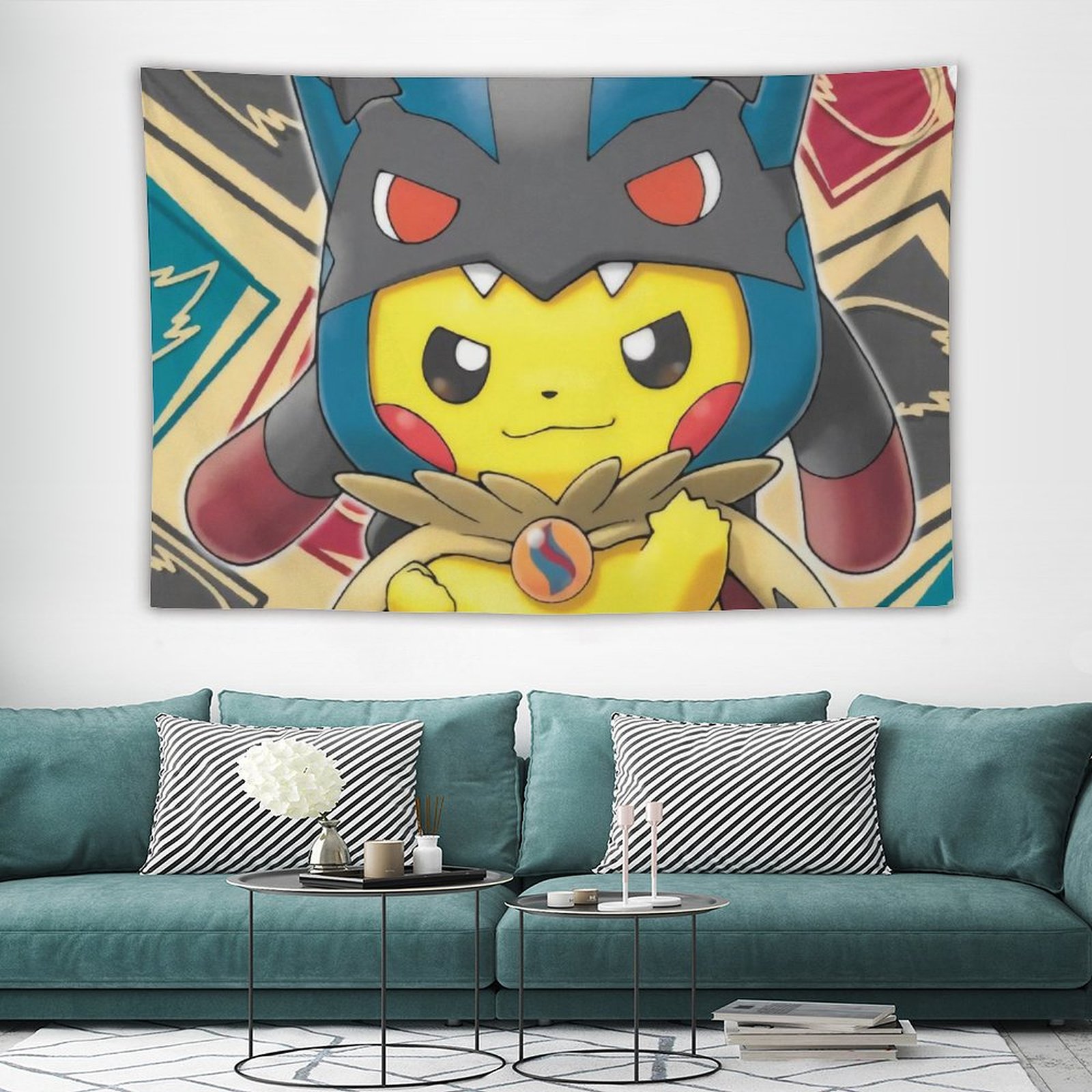 Pikachu-mega Lucario Tapestry,Pikachu-mega Lucario Poster for Bedroom ...