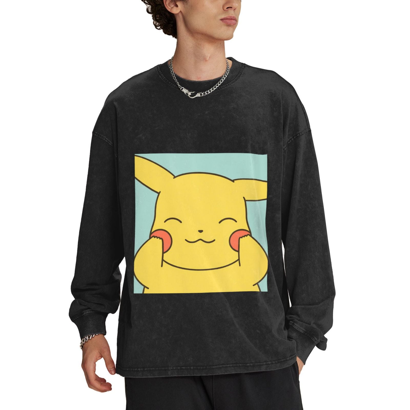Pikachu pinch face2 Long Sleeve Shirt Men's Heavy Weight Crew Neck Long ...
