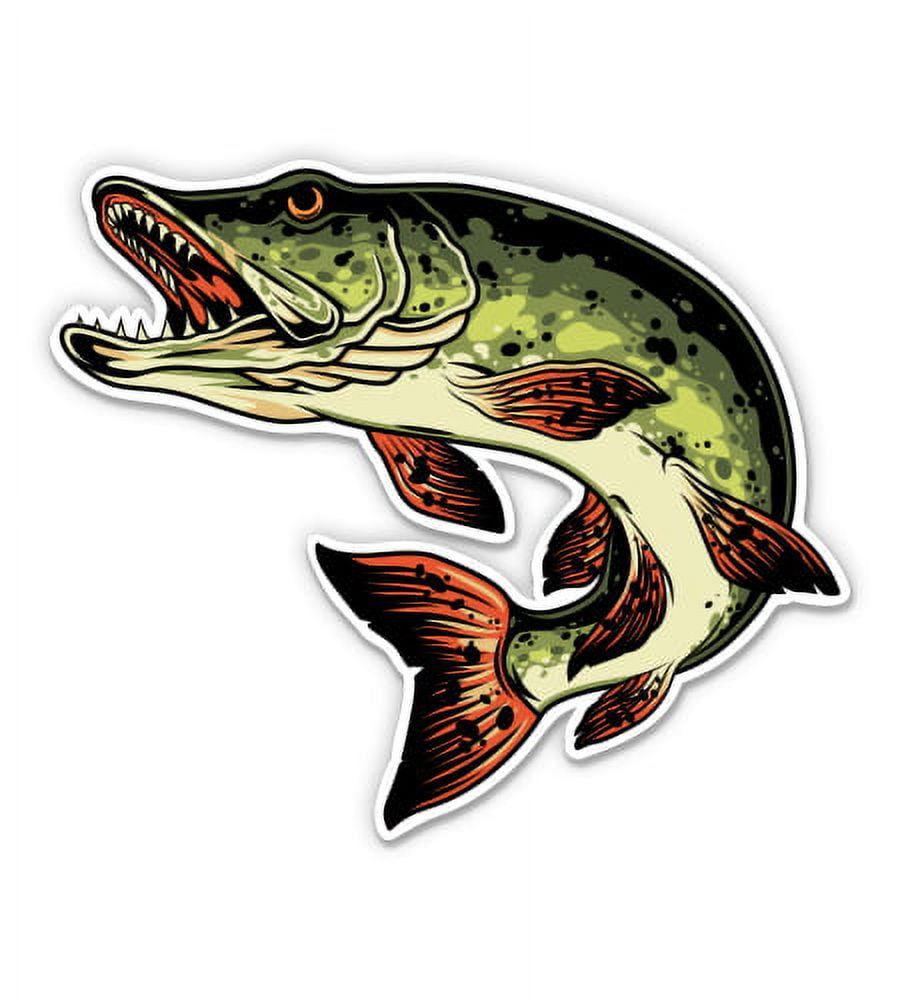Pike Fish - 5" Vinyl Sticker - For Car Laptop I-Pad - Waterproof Decal ...
