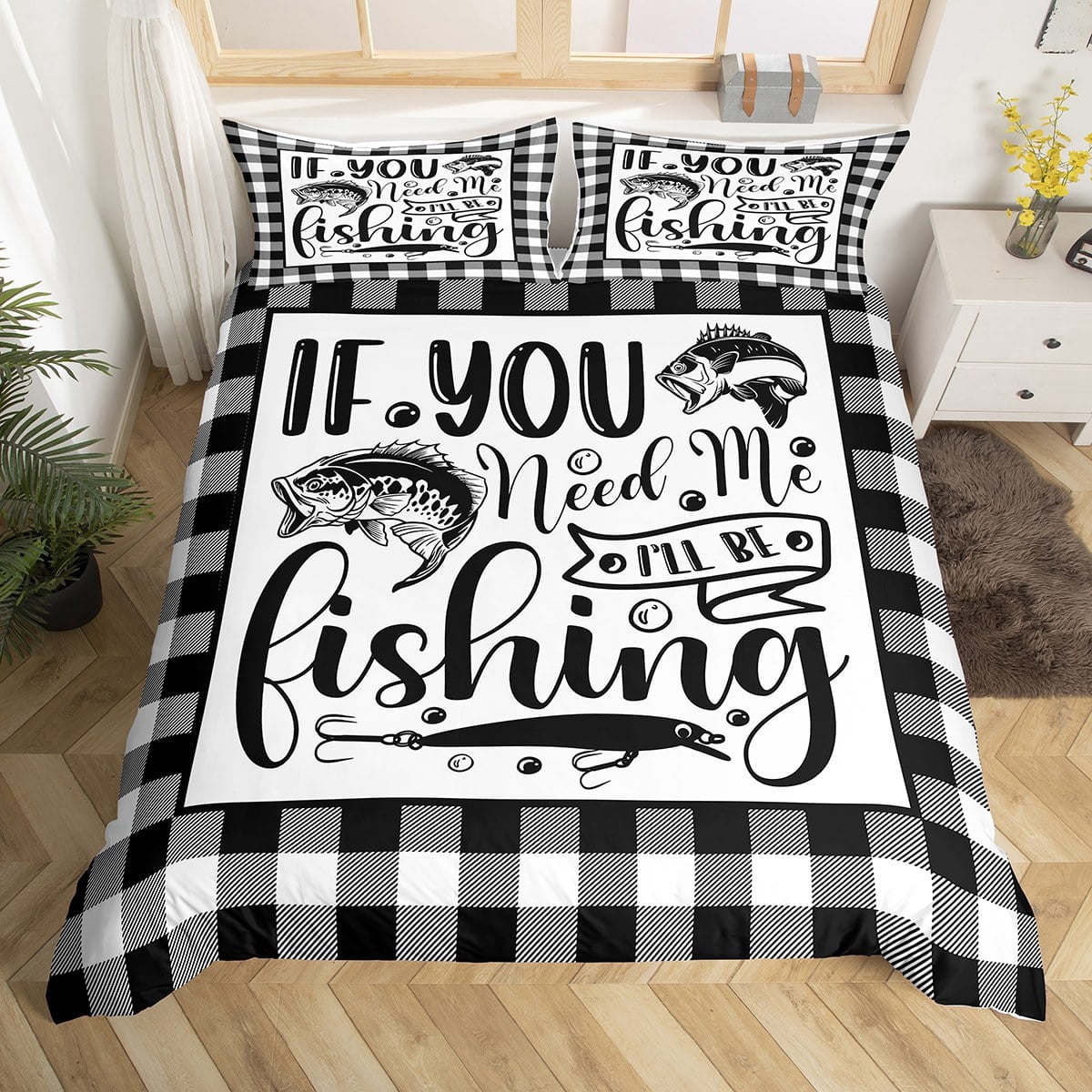 Pike Fish Bedding Cover, Hunting Fishing Duvet Cover Teens Adult, Black ...