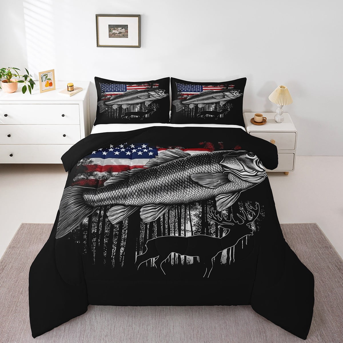 Pike Fish Comforter Set Queen Size Fishing and Hunting Themed Bedding ...