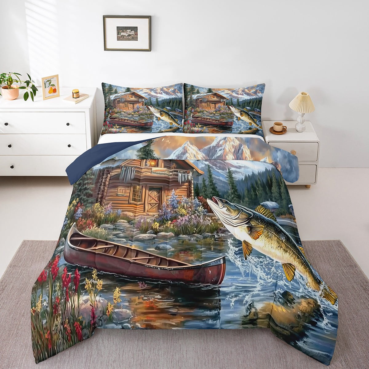 Pike Fish Comforter Set Twin,Hunting and Fishing Bedding,Rustic ...