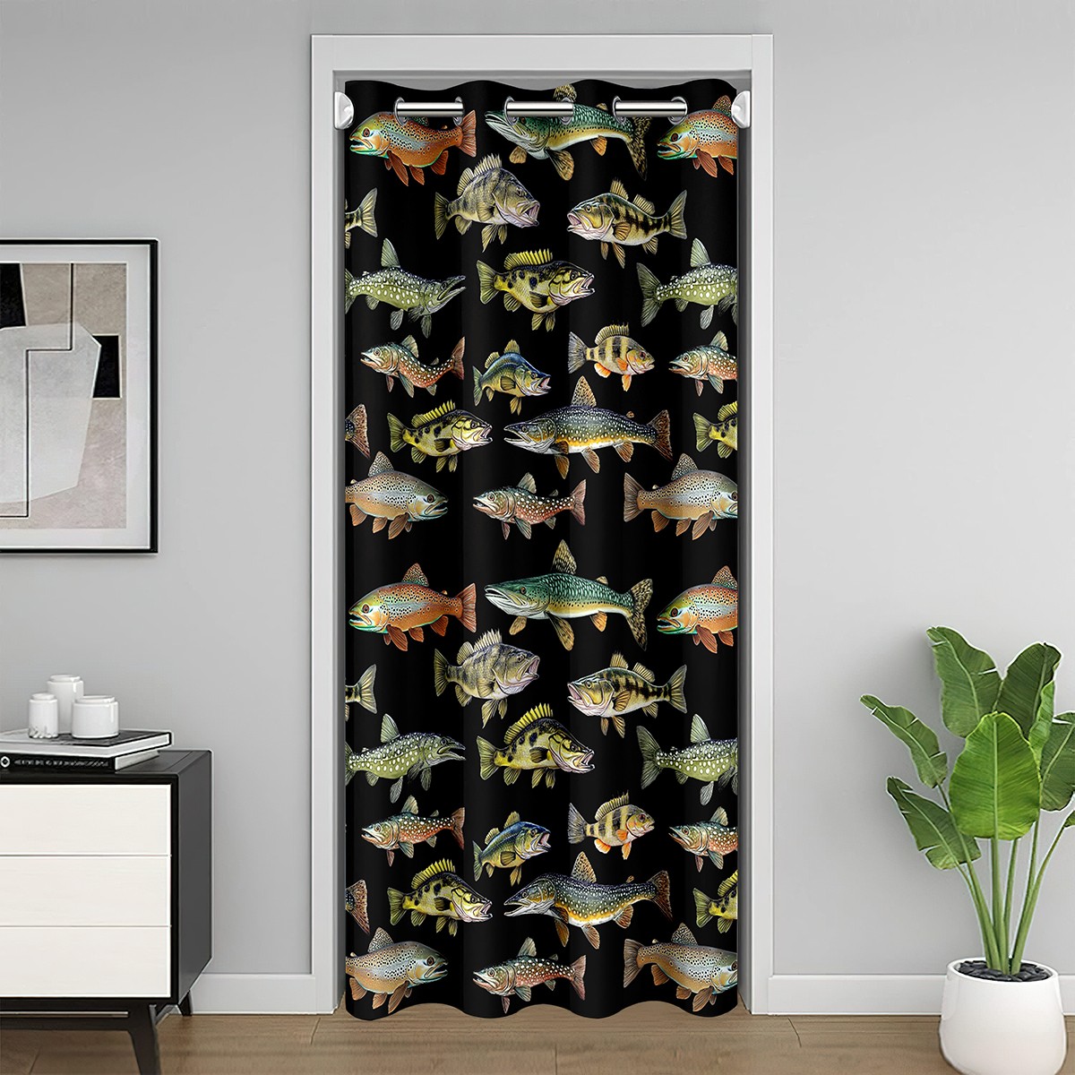 Pike Fish Door Curtain For Doorway 52"W x 84"L,Retro Fishing Blackout ...