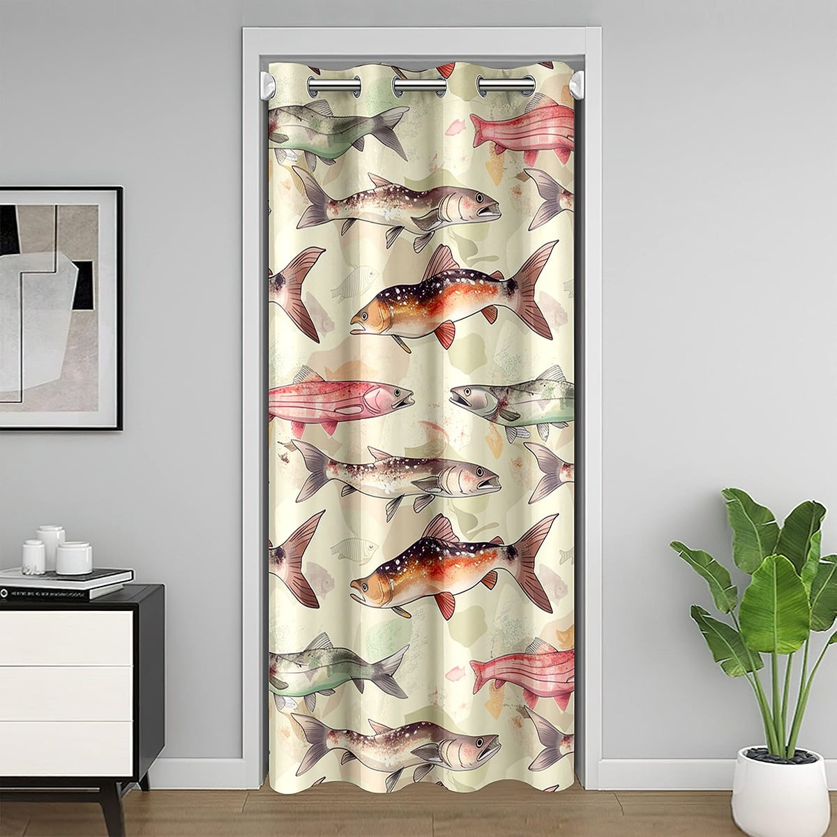 Pike Fish Door Curtain For Doorway Privacy 34"W x 80"L, Bass Fish ...