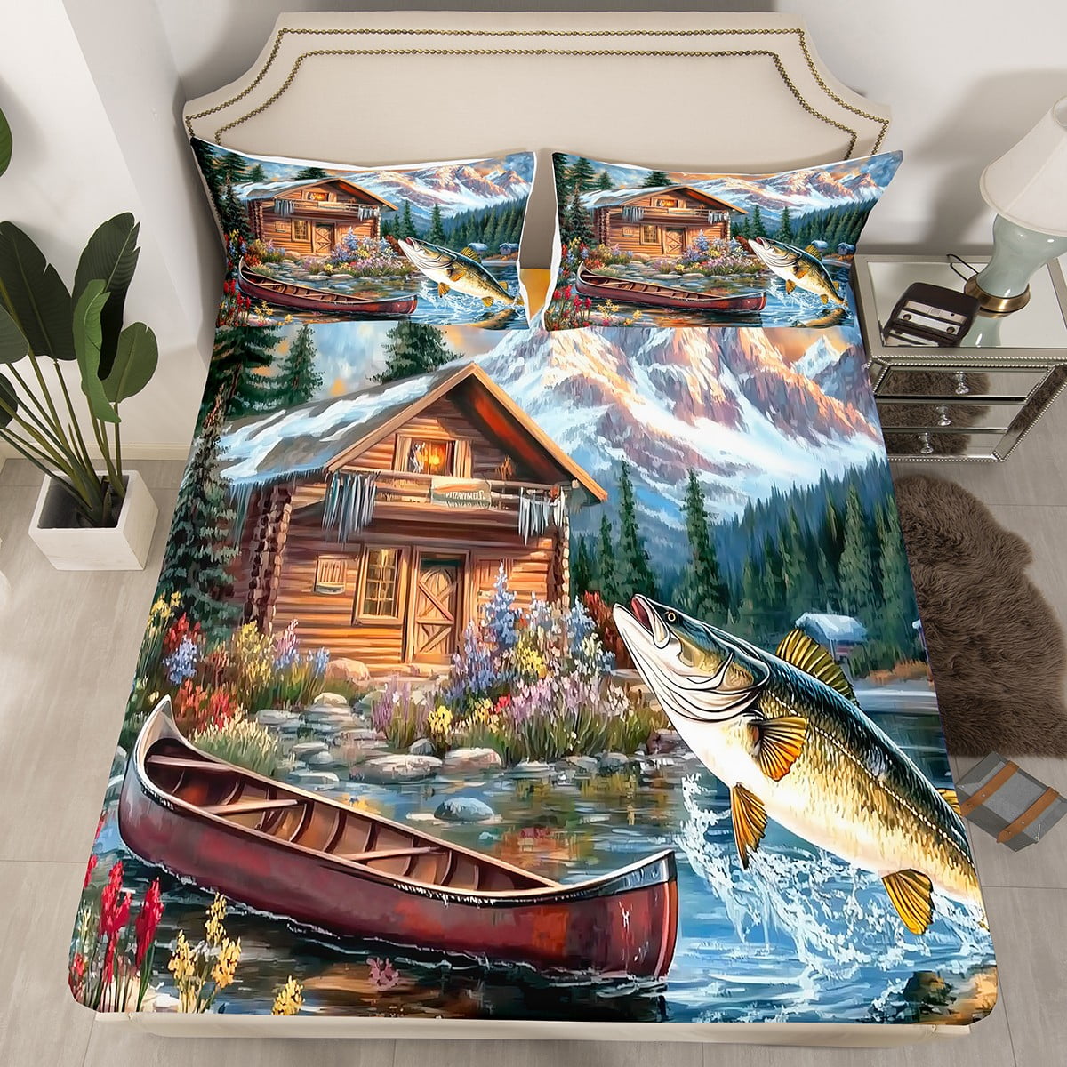 Pike Fish Fitted Sheet Twin,Hunting and Fishing Bed Sheets with Deep ...