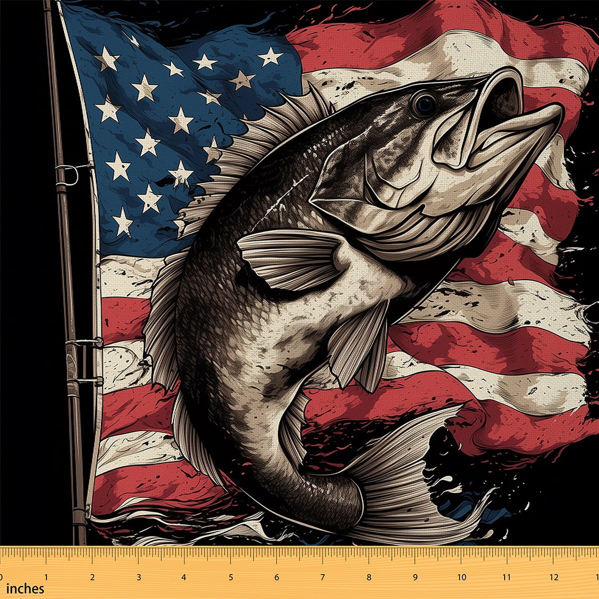 Pike Fish Upholstery Fabric,Big Bass Fish Fabric By The Yard,American ...