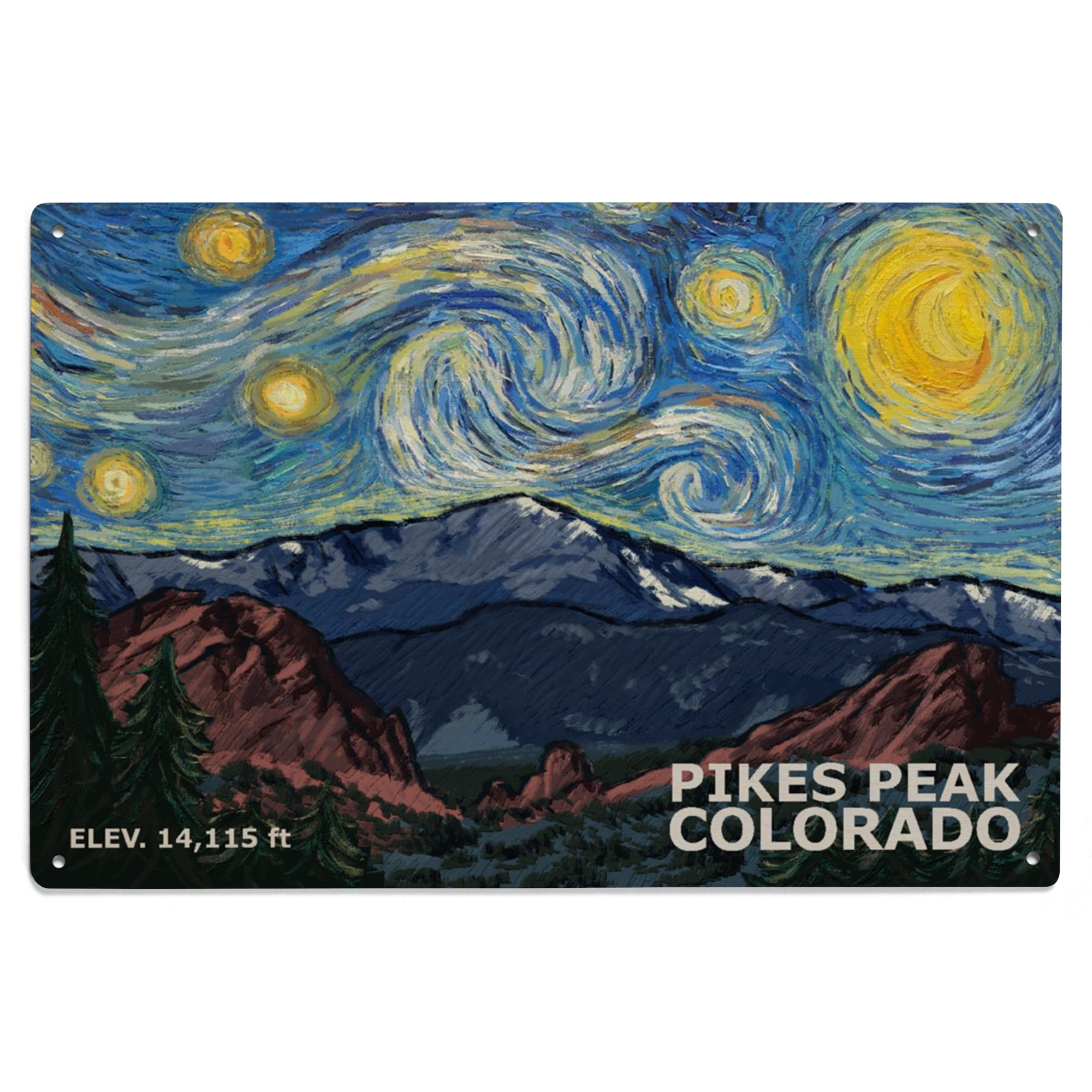 Pikes Peak, Colorado, Elevation, Starry Night Birch Wood Wall Sign (6x9 ...