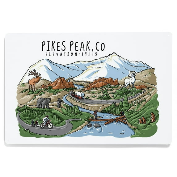 Pikes Peak, Colorado, Line Drawing (12x18 Aluminum Art, Indoor Outdoor ...