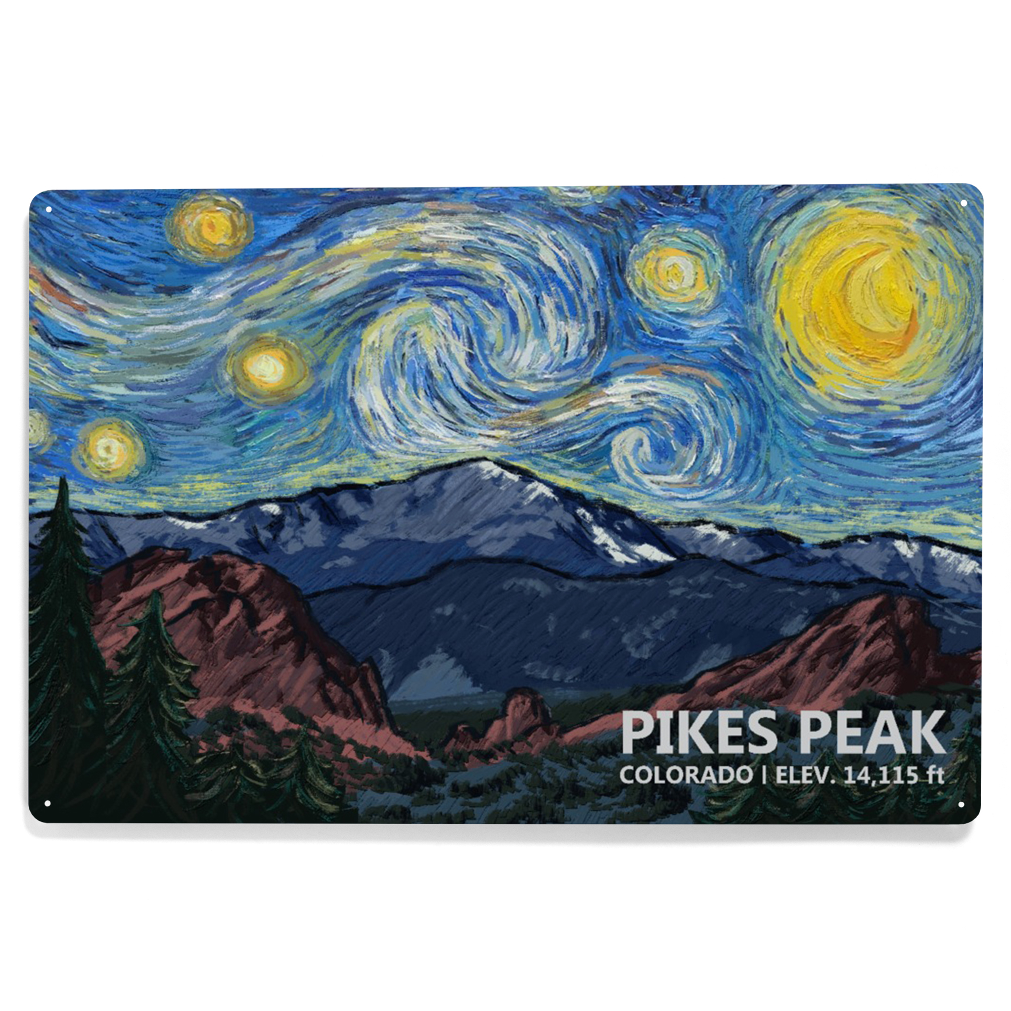 Pikes Peak, Colorado, Van Gogh Starry Night (12x18 Aluminum Art, Indoor ...
