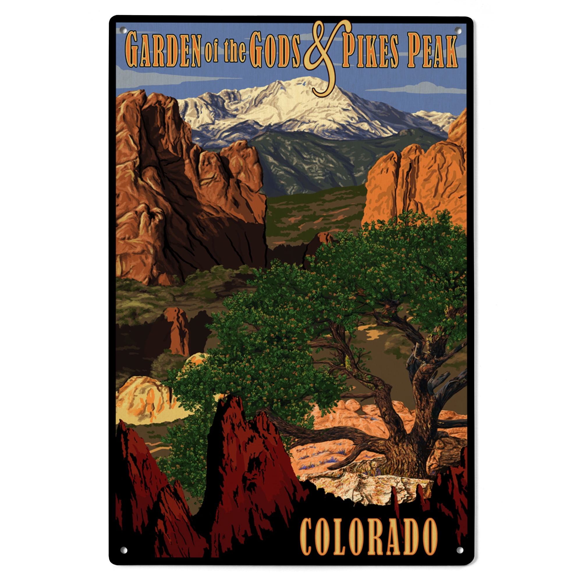 Pikes Peak from Garden of the Gods, Colorado Birch Wood Wall Sign (6x9 ...