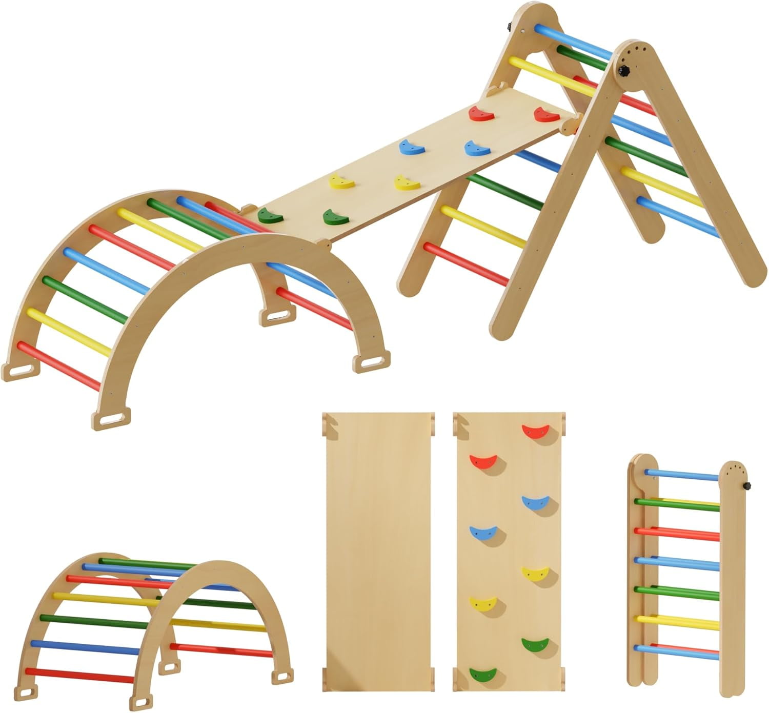 Pikler Triangle Set 5-in-1 Foldable Montessori Climbing Toys - Wooden ...