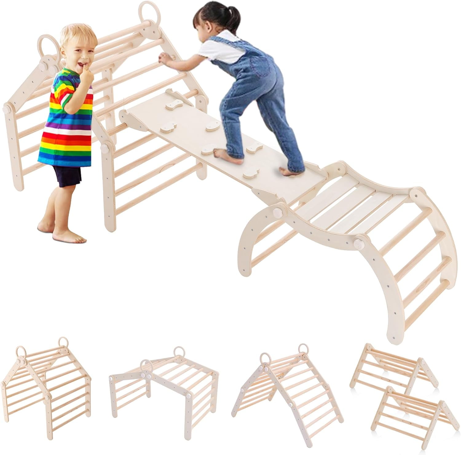 Pikler Triangle Set 7 in 1, Foldable Transformable Wooden Montessori ...