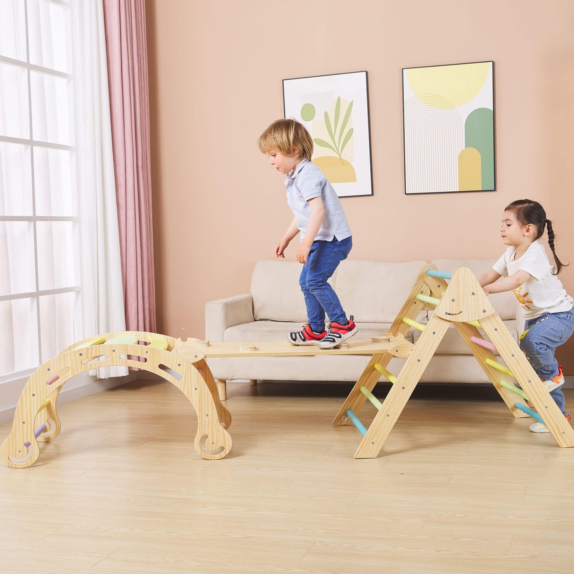 Pikler Triangle Set, 8 In 1 Montessori Climbing Toys for Toddlers 1-6 ...