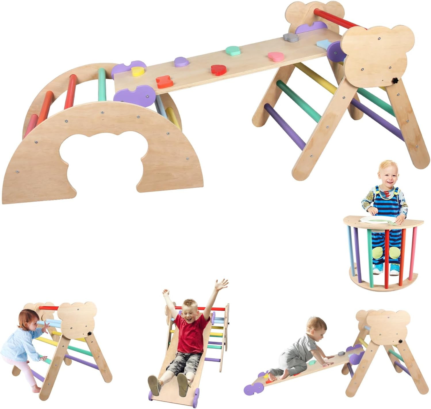 Pikler Triangle Set, 9 in 1 Foldable Toddler Climbing Toys Indoor ...