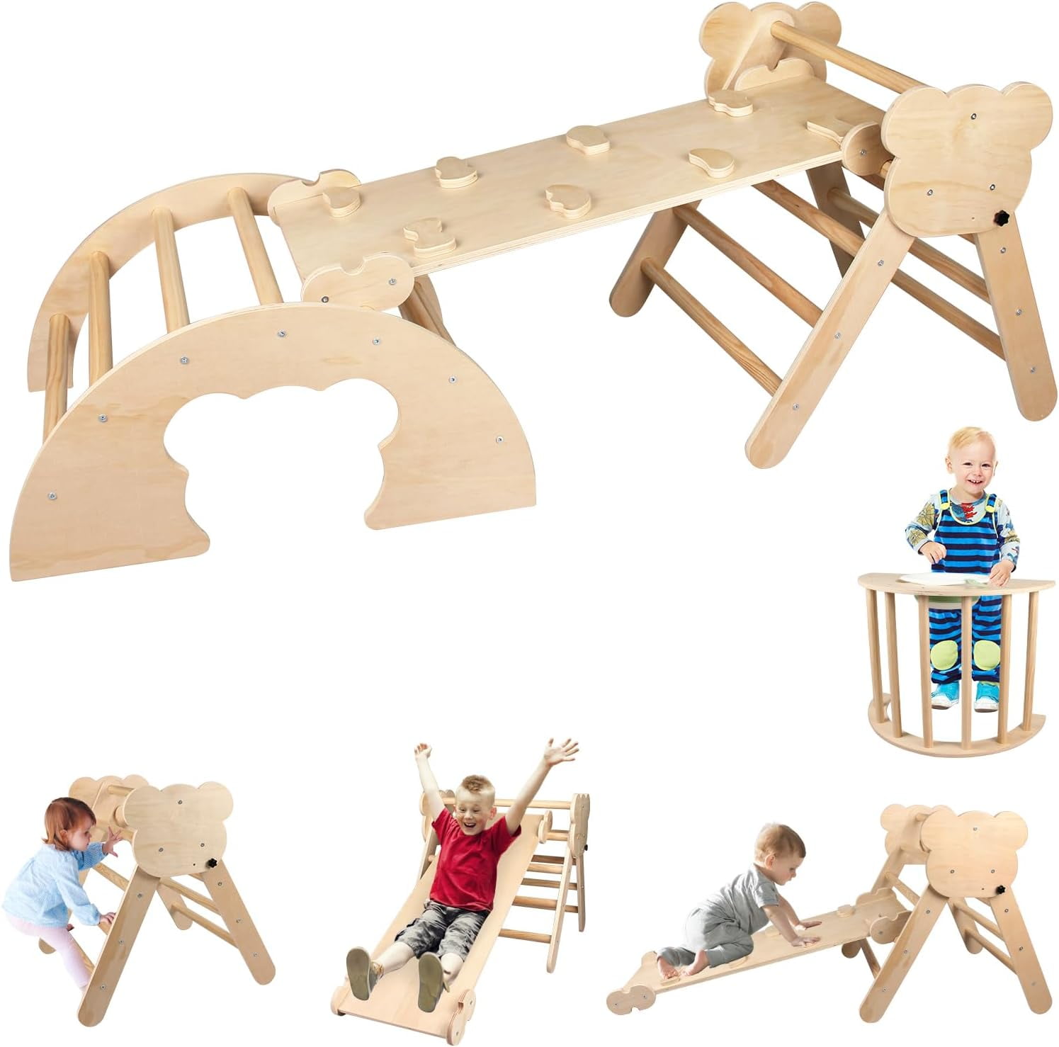 Pikler Triangle Set, 9 in 1 Foldable Toddler Climbing Toys Indoor ...