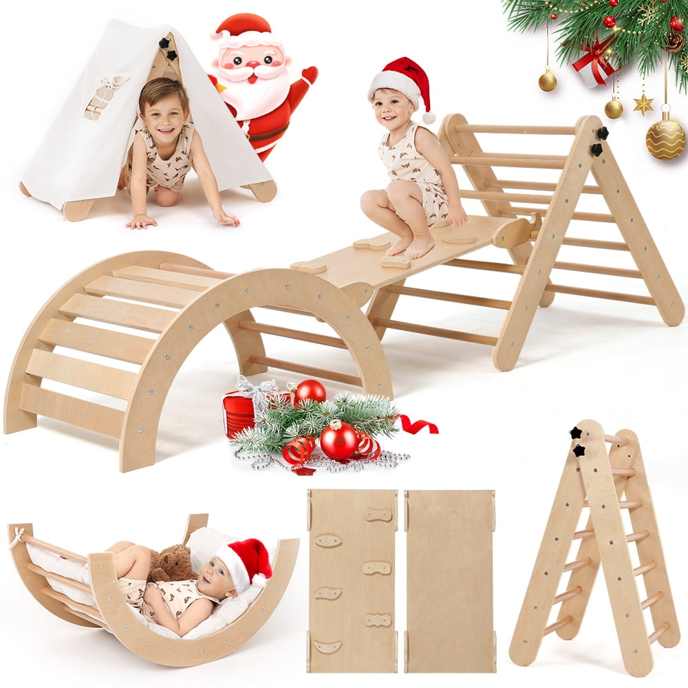 Caveen Pikler Triangle Set, 8 in 1 Montessori Climbing Indoor Toy ...