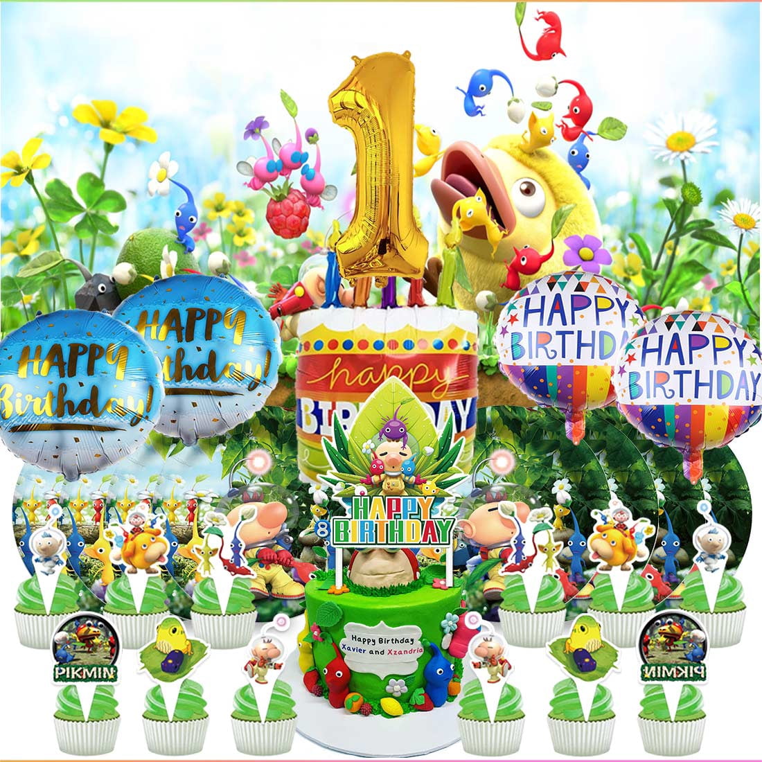 Pikmin 1st Tableware Balloons Cake Toppers Backdrop Banner Supplies ...