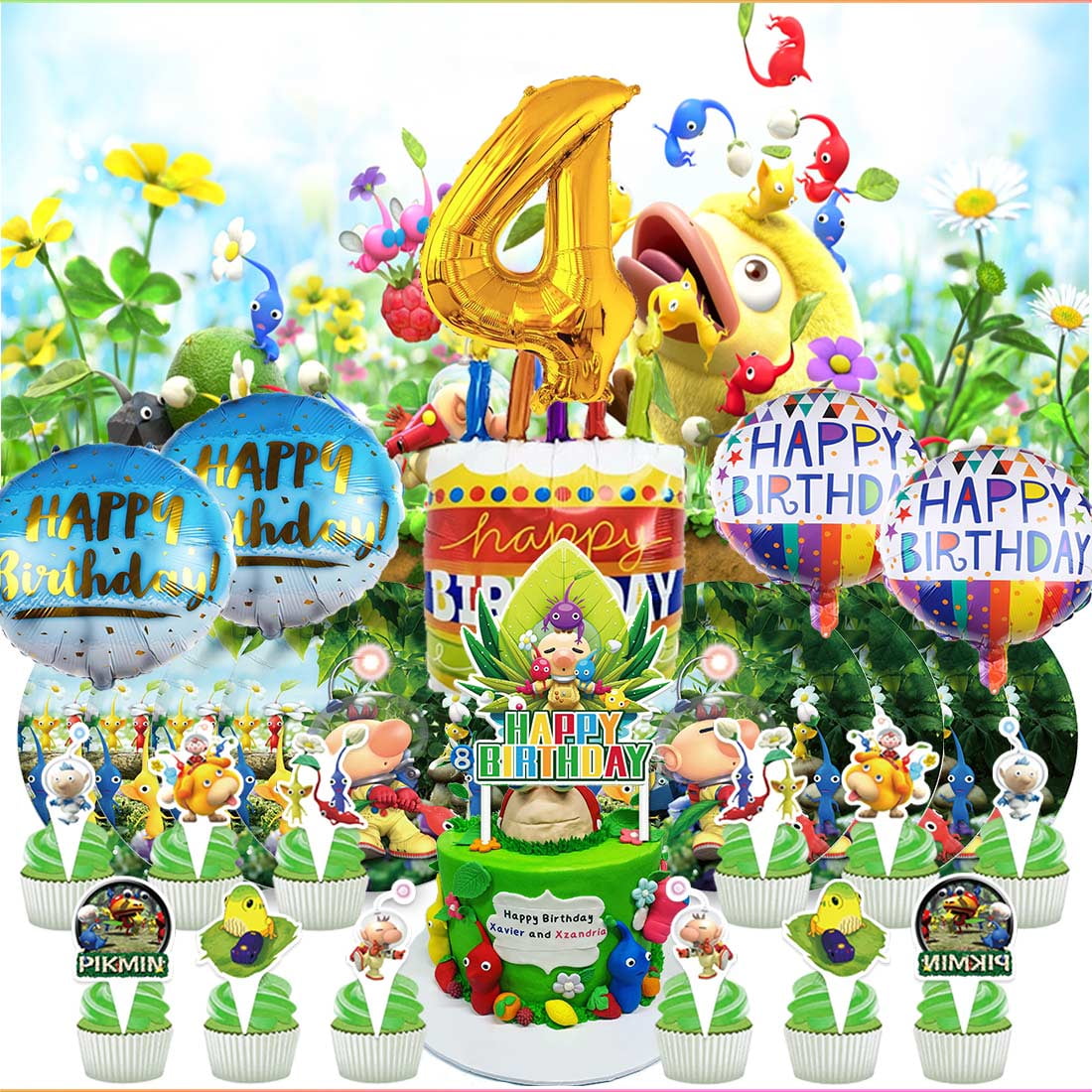 Pikmin 4th Tableware Balloons Cake Toppers Backdrop Banner Supplies ...