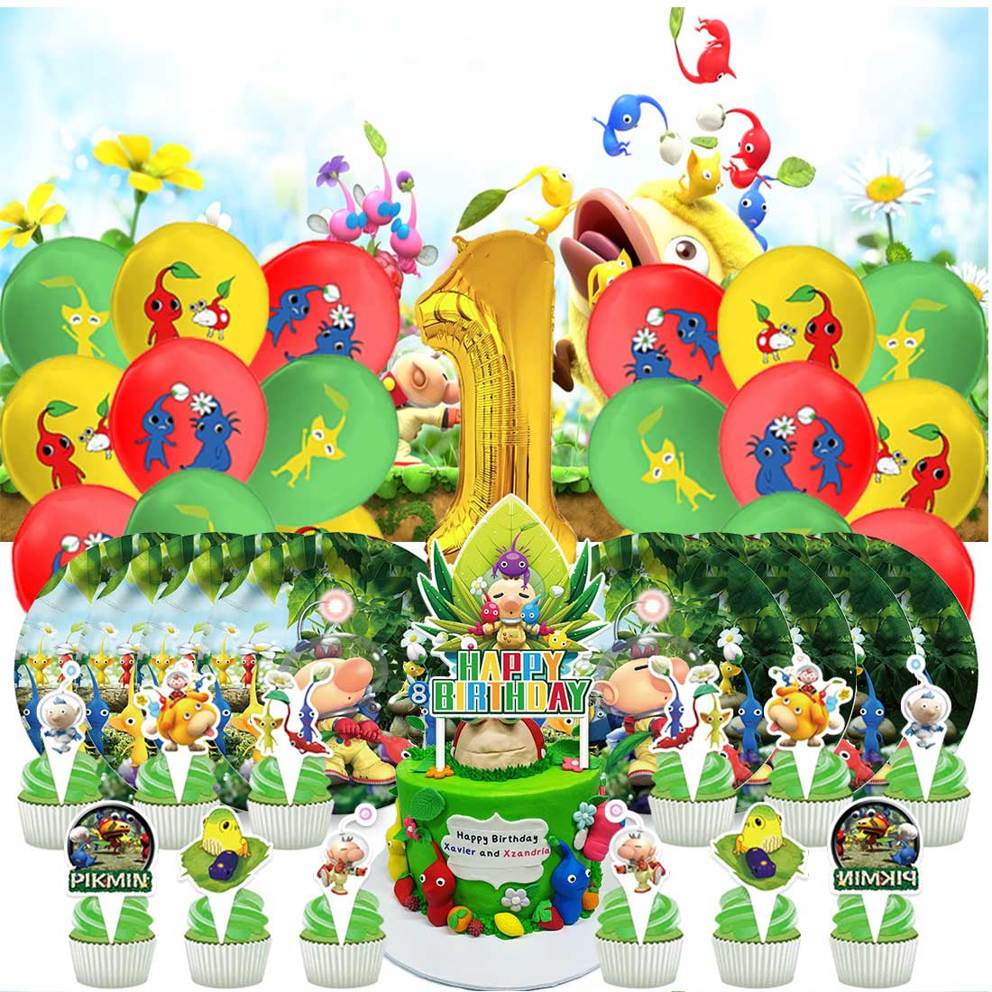 Pikmin Balloons Party Supplies 1st Decor Tableware Birthday Cake Topper ...