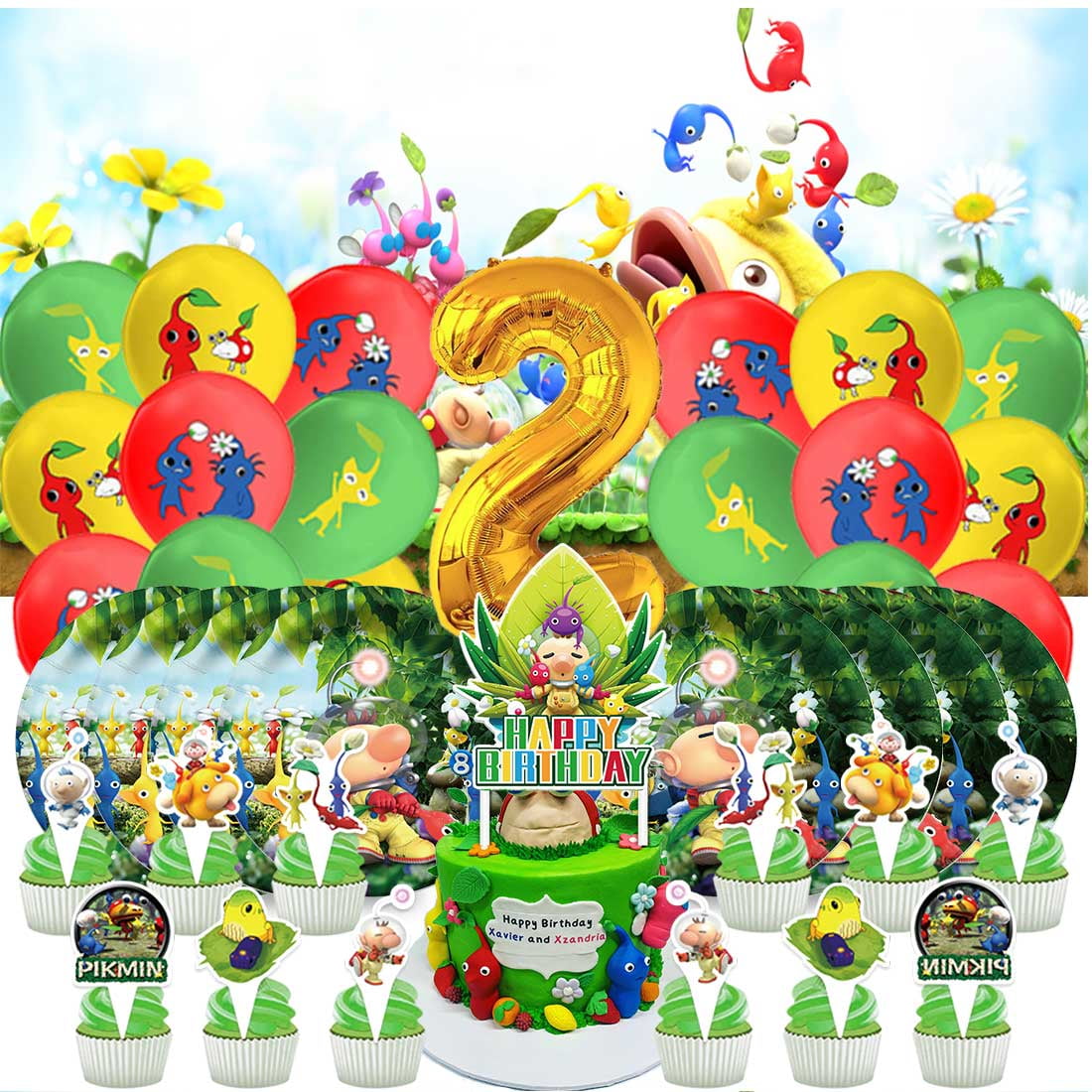 Pikmin Balloons Party Supplies 2nd Decor Tableware Birthday Cake Topper ...