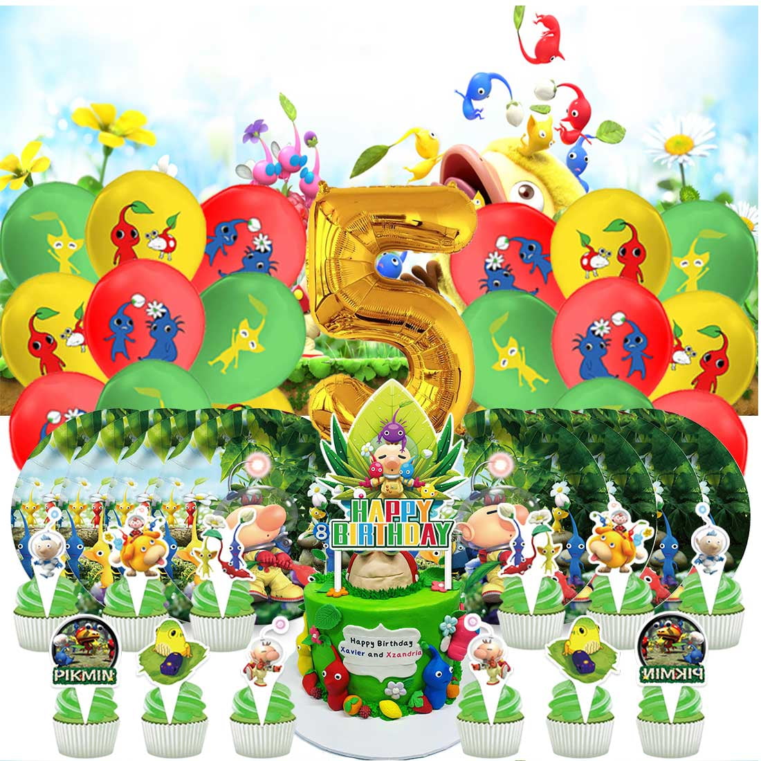 Pikmin Balloons Party Supplies 5th Decor Tableware Birthday Cake Topper ...