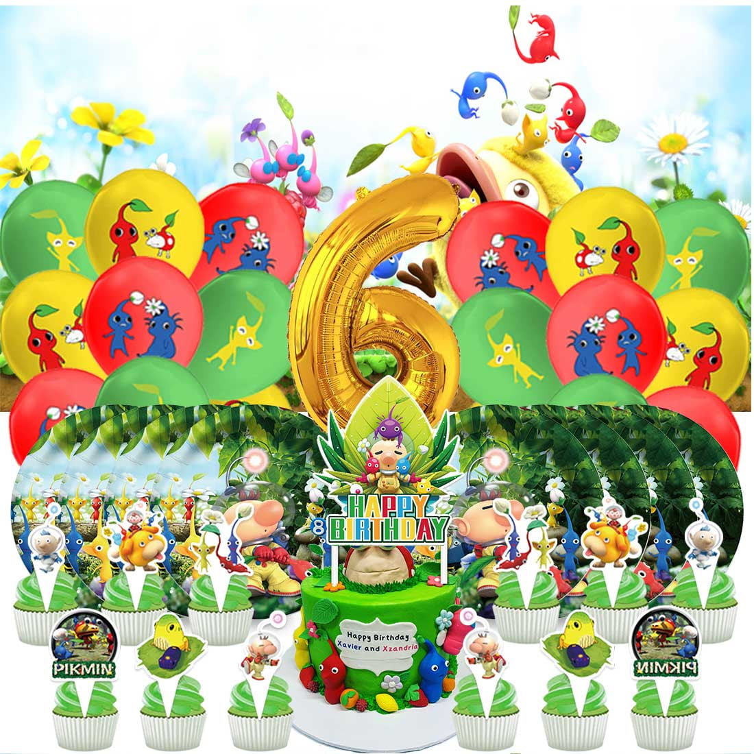 Pikmin Balloons Party Supplies 6th Decor Tableware Birthday Cake Topper ...