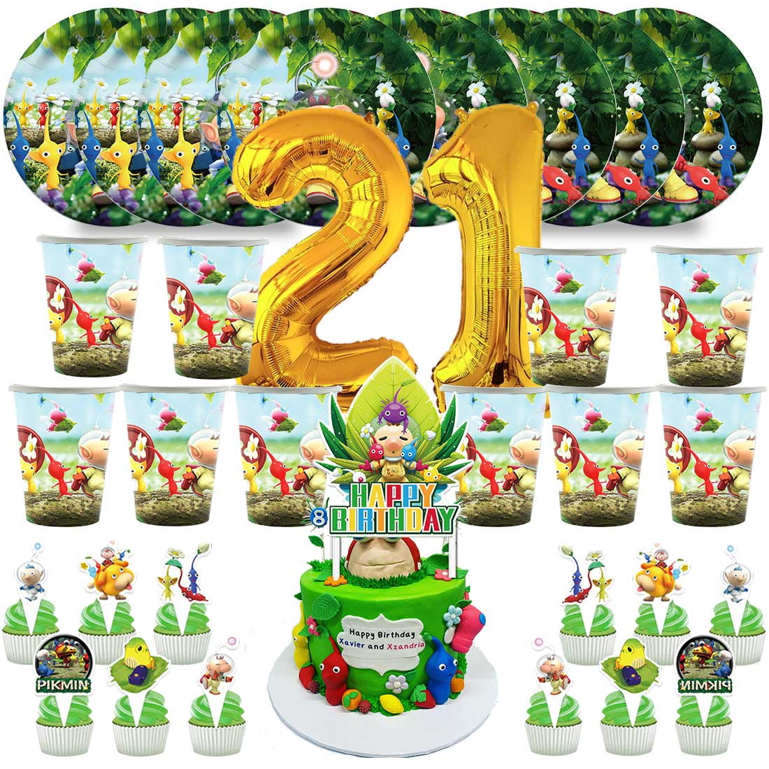 Pikmin Birthday 21th Cups Party Supplies Plates Fans Decorations Cake ...
