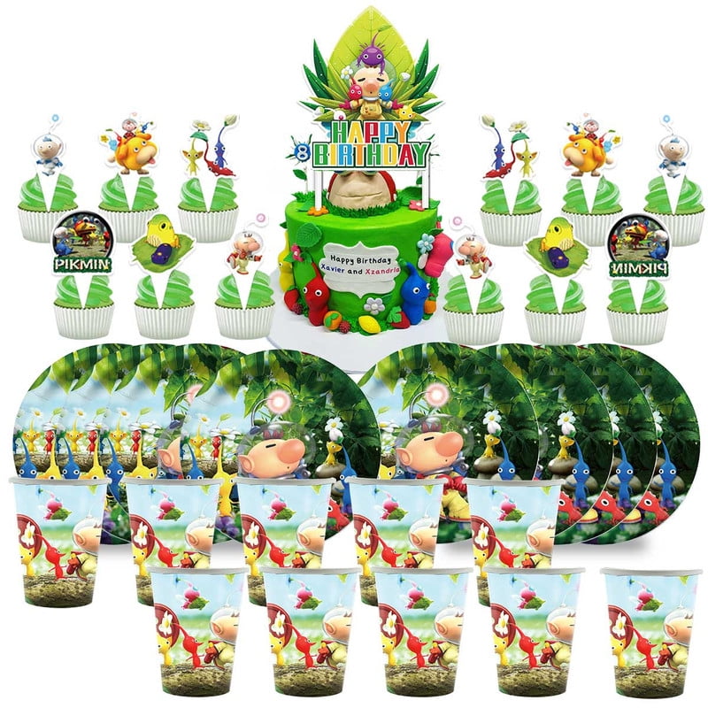 Pikmin Birthday Cups Party Supplies Plates Fans Decorations Cake Topper ...