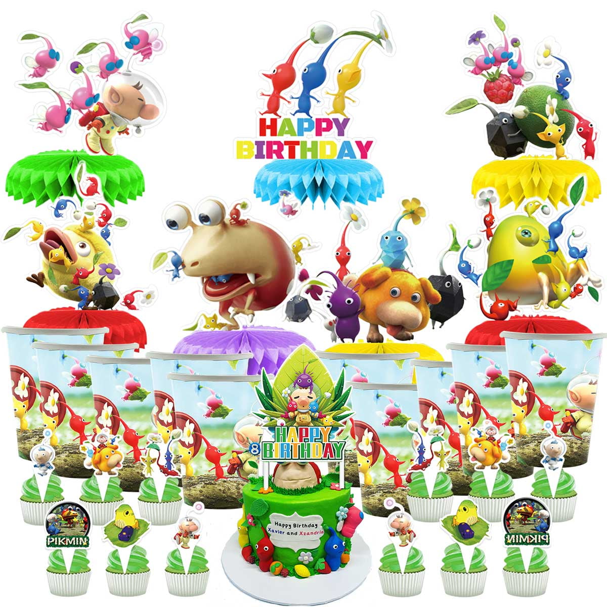 Pikmin Party Supplies Decor Cups Fans Decorations Honeycomb ...
