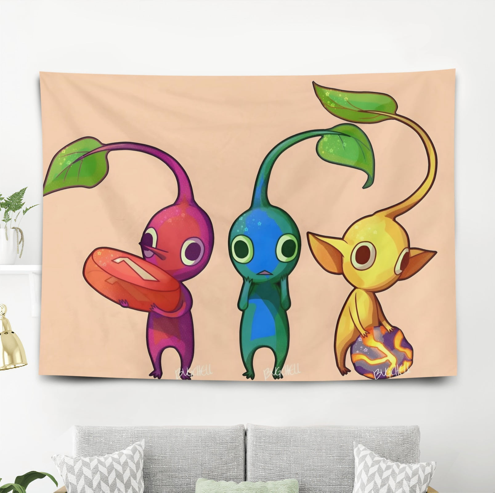 Pikmin Pattern Wall Hanging 50*60 Inches High-Quality Peach Skin Velvet ...