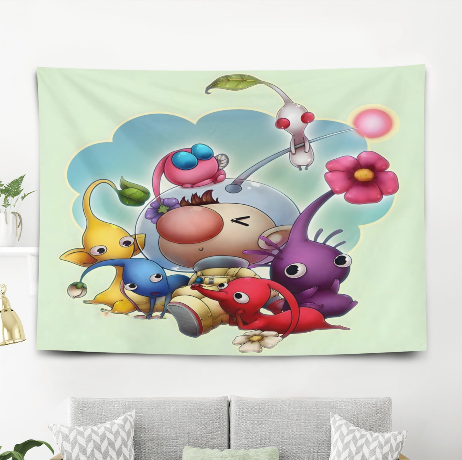 Pikmin Pattern Wall Hanging 50*60 Inches High-Quality Peach Skin Velvet ...