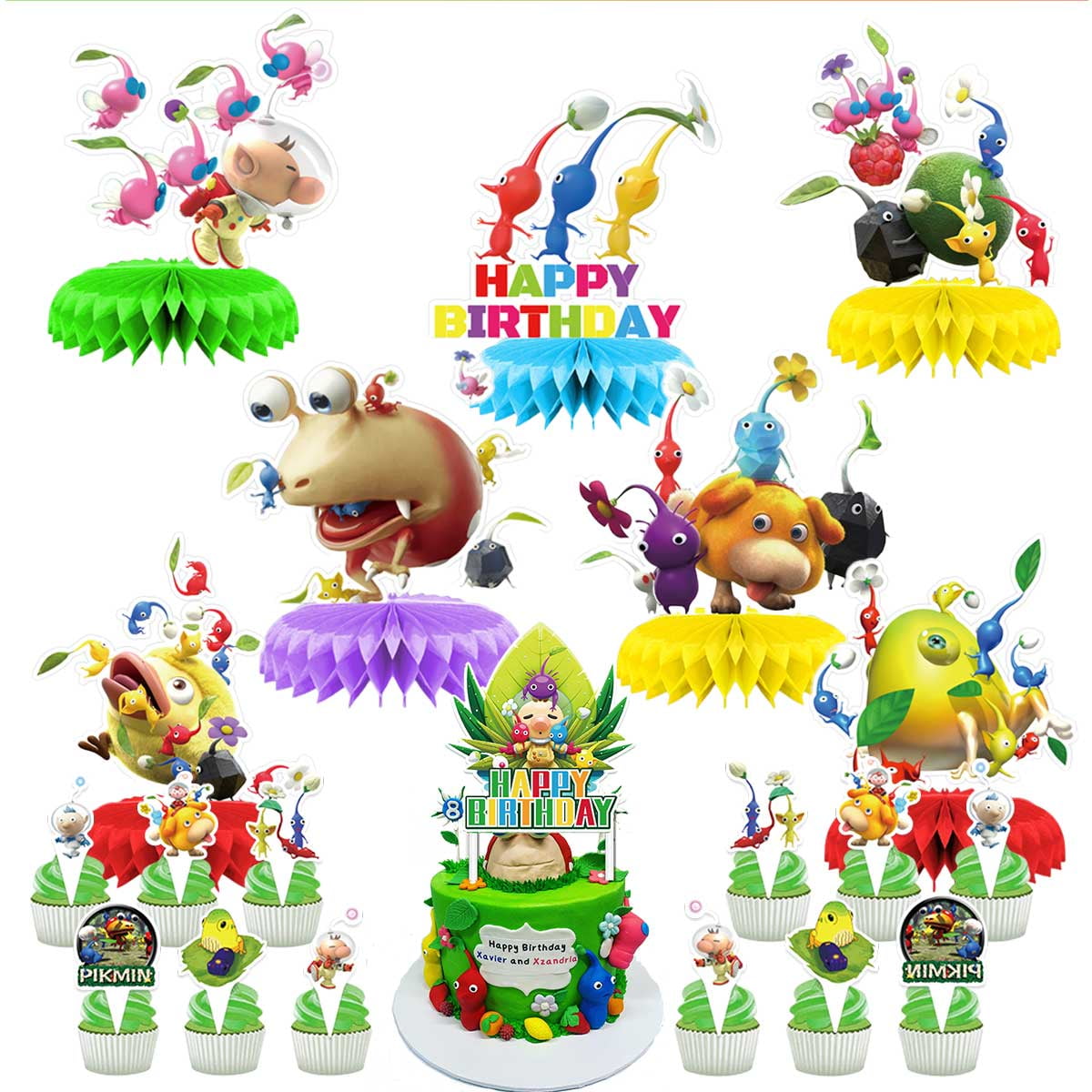 Pikmin Table Toppers Honeycomb Centerpieces Cake Toppers Decorations ...