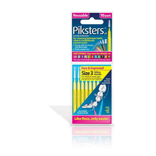 Piksters 10 pack Interdental Brushes Size 3 Yellow Reusable for ...