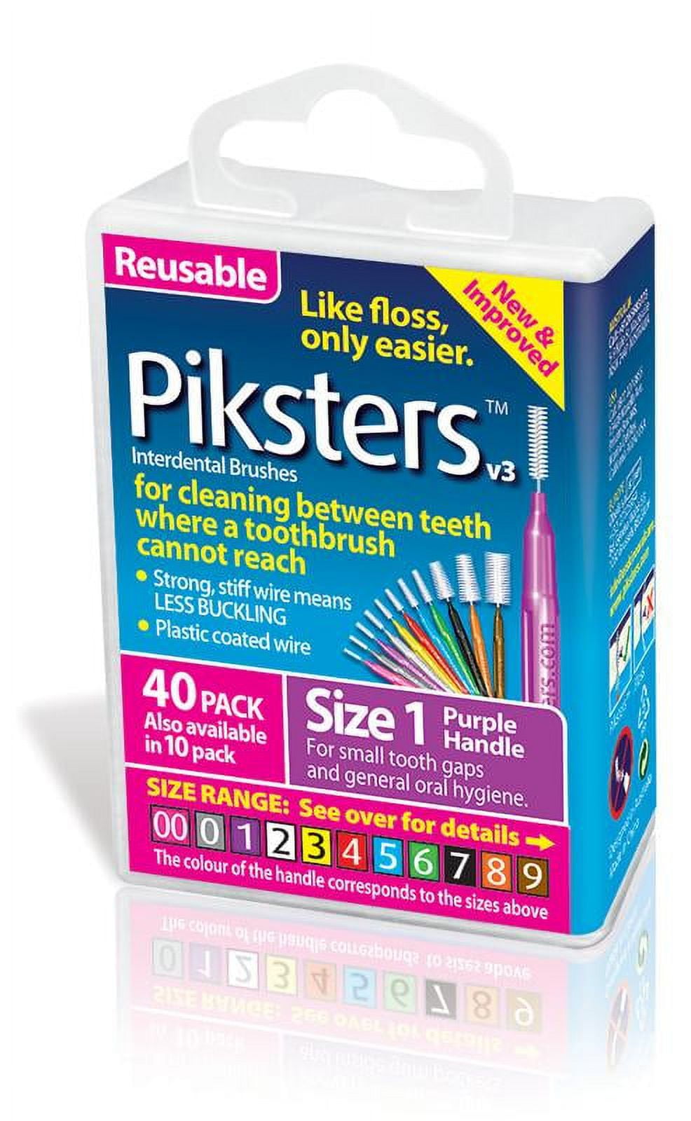 Piksters Size 1 Purple Interdental Brushes, 40 Pack Reusable Tooth ...