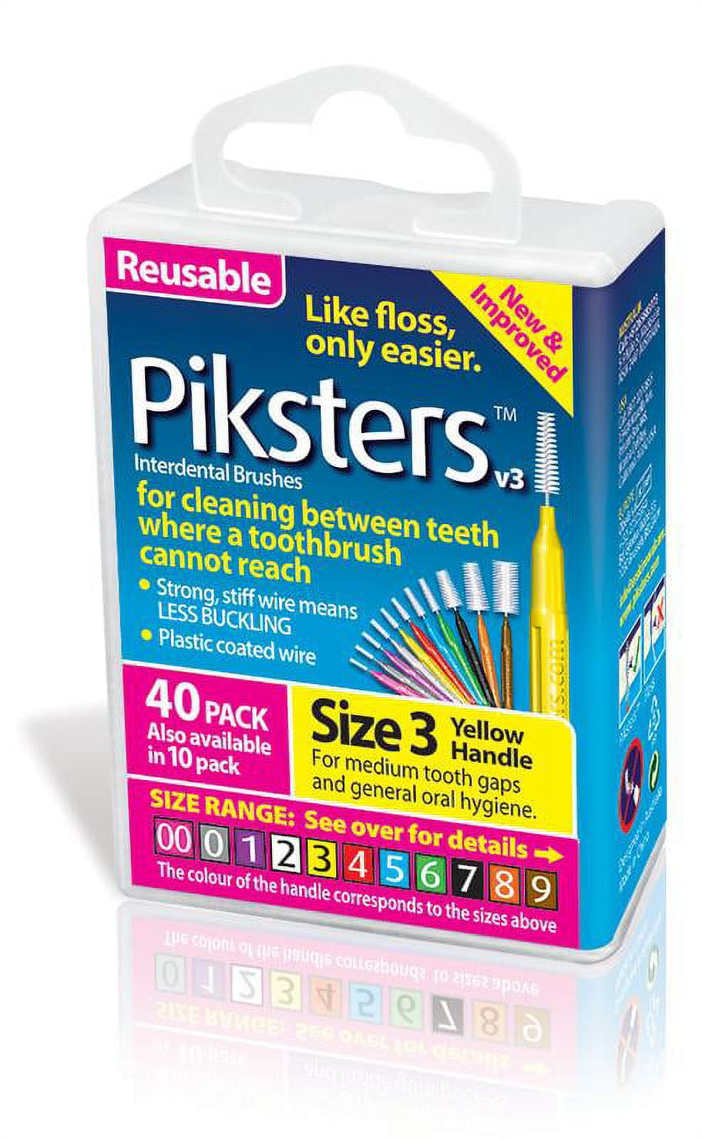 Piksters 40 Pack Size 3 Yellow Interdental Brushes, Small Tooth Dental ...