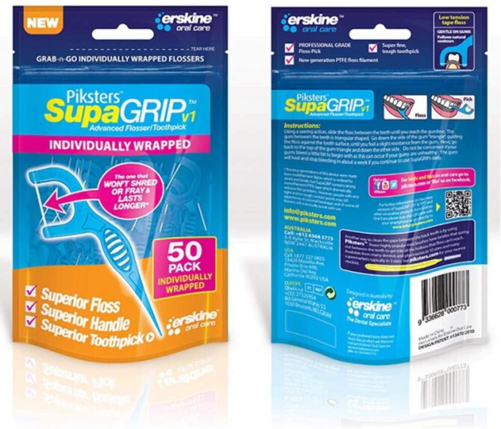 Piksters Monofilament Supagrip Flosser and Toothpick, Pack of 50 ...