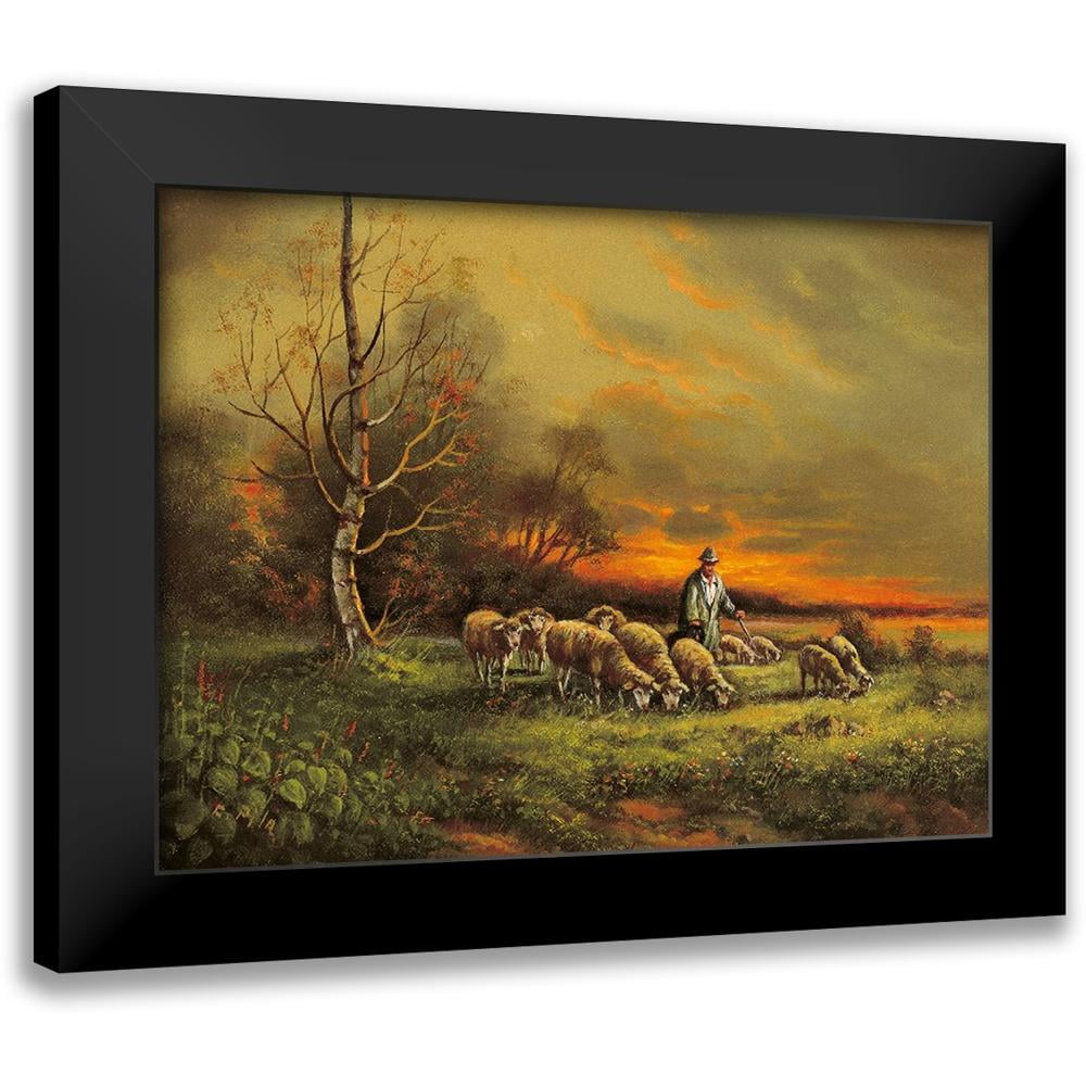Pila 14x12 Black Modern Framed Museum Art Print Titled - SHEEP SUNSET ...