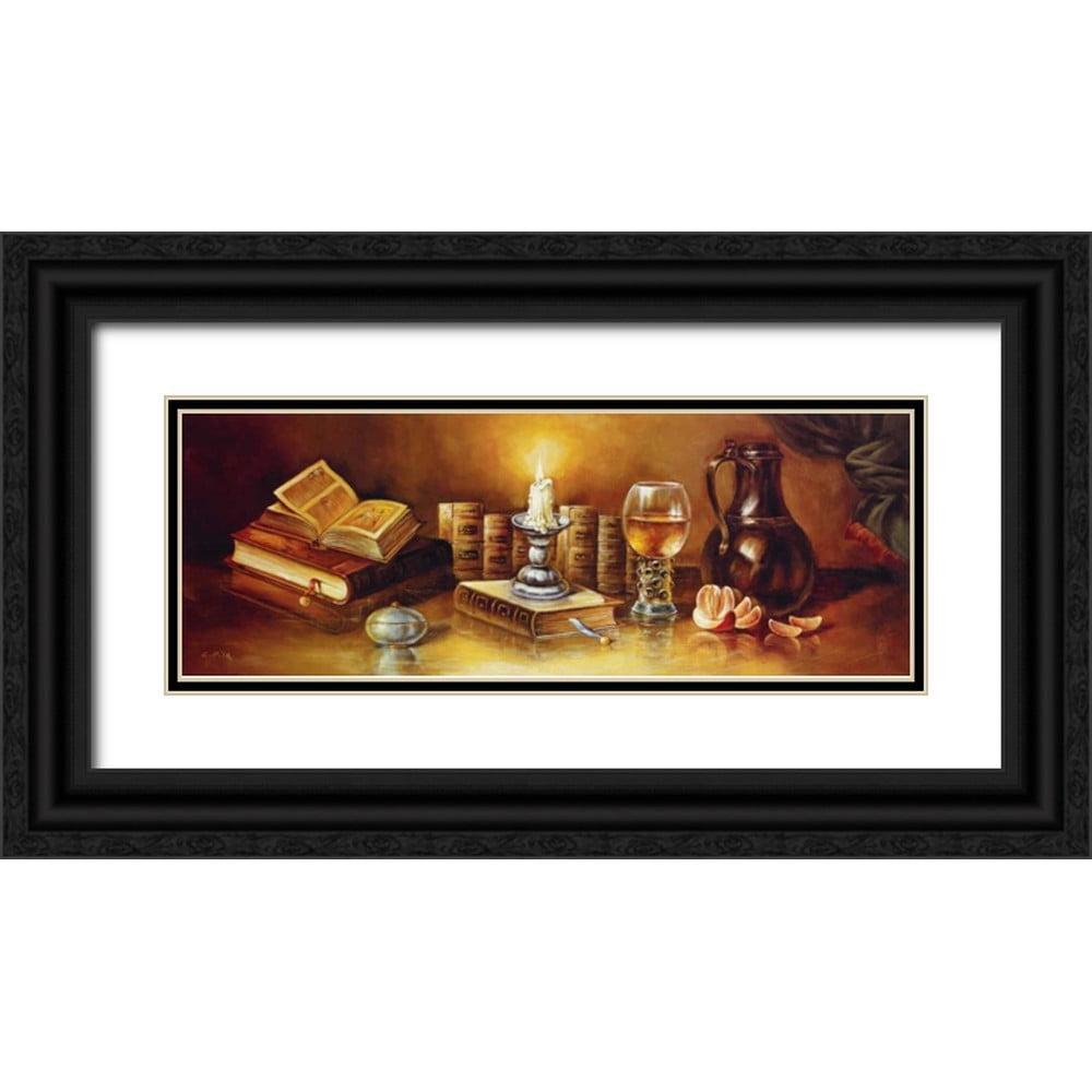 Pila 14x8 Black Ornate Wood Framed with Double Matting Museum Art Print ...