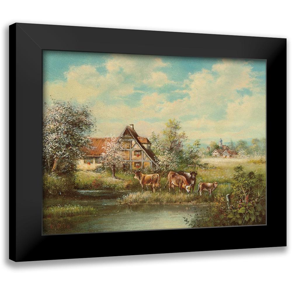Pila 18x15 Black Modern Framed Museum Art Print Titled - COWS BY THE ...