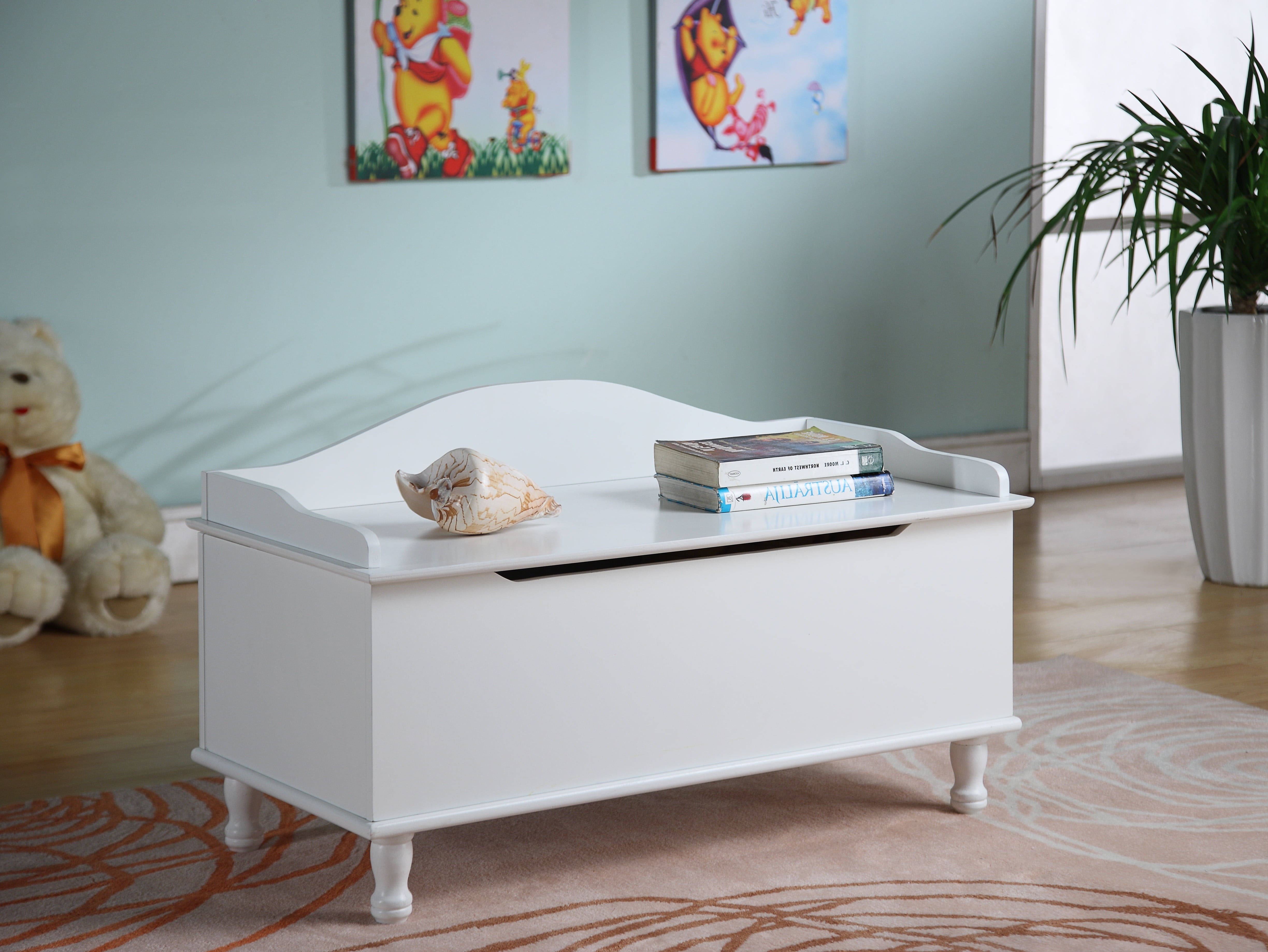 Pilaster Designs - White Finish Wood Storage Bench Toy Box / Chest ...