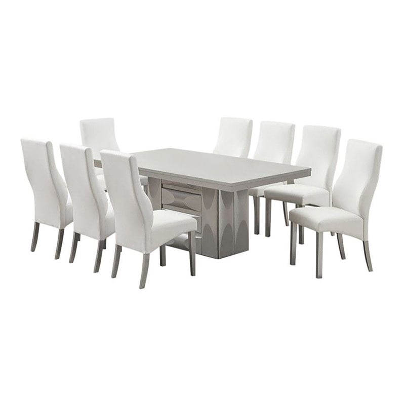 Pilaster Designs Astra 9-piece Vinyl Pedestal Dining Set in White ...
