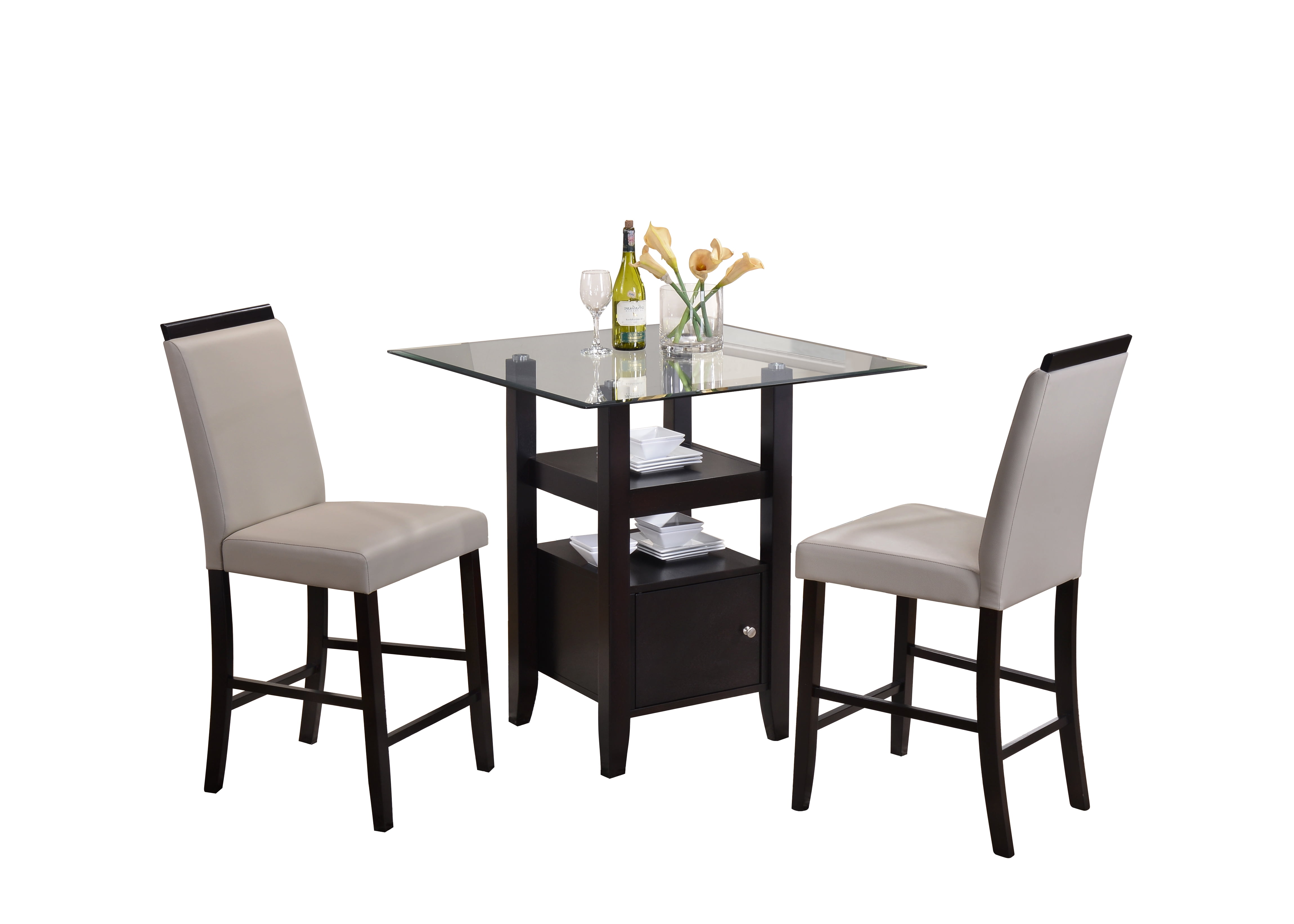 Pilaster Designs Lenn Wood and Faux Leather Dining Set in Cappuccino ...