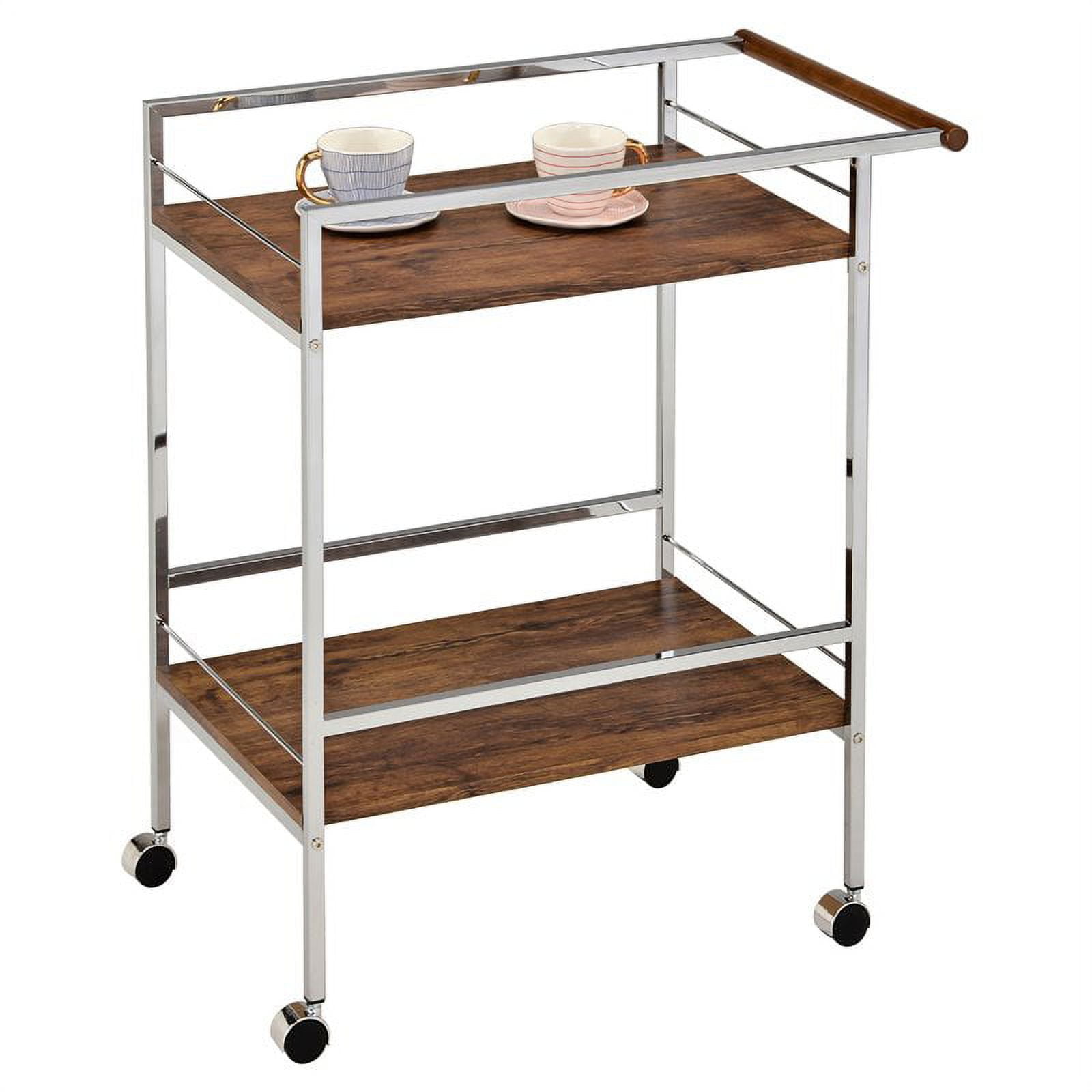 Pilaster Designs Millam 2-tier Metal Wheeled Serving Bar Cart in Oak ...