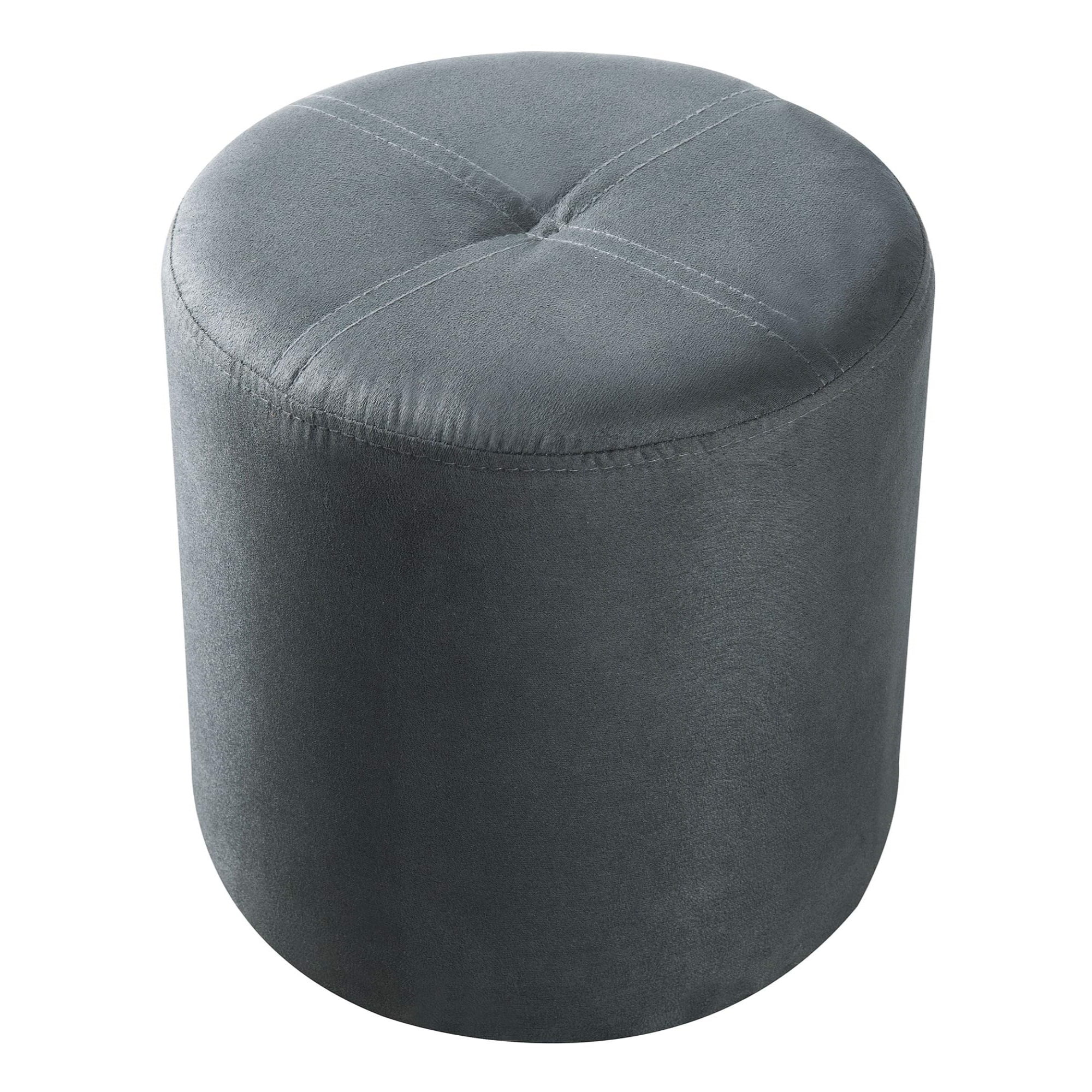 Pilaster Designs Ula 13.5" Round Ottoman Footstool, Gray Microfiber ...