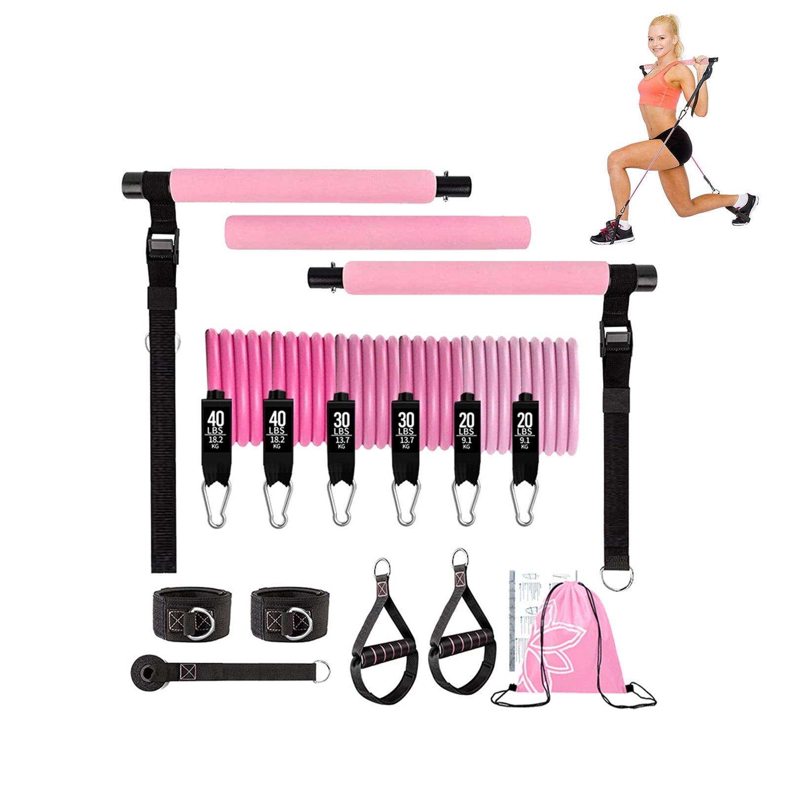 Pilates Bar Kit with Resistance Bands, Exercise Fitness Equipment for ...