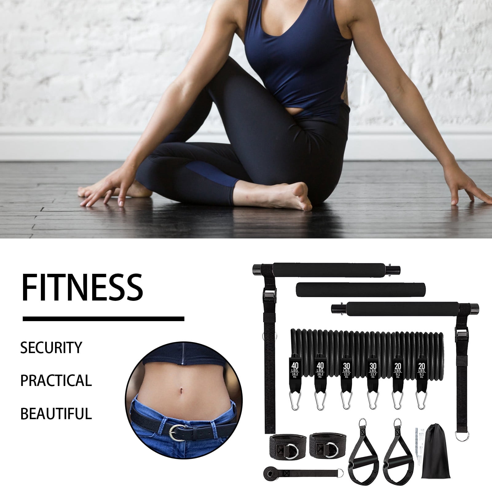 Pilates Bar Kit with Resistance Bands, Exercise Fitness Equipment for ...